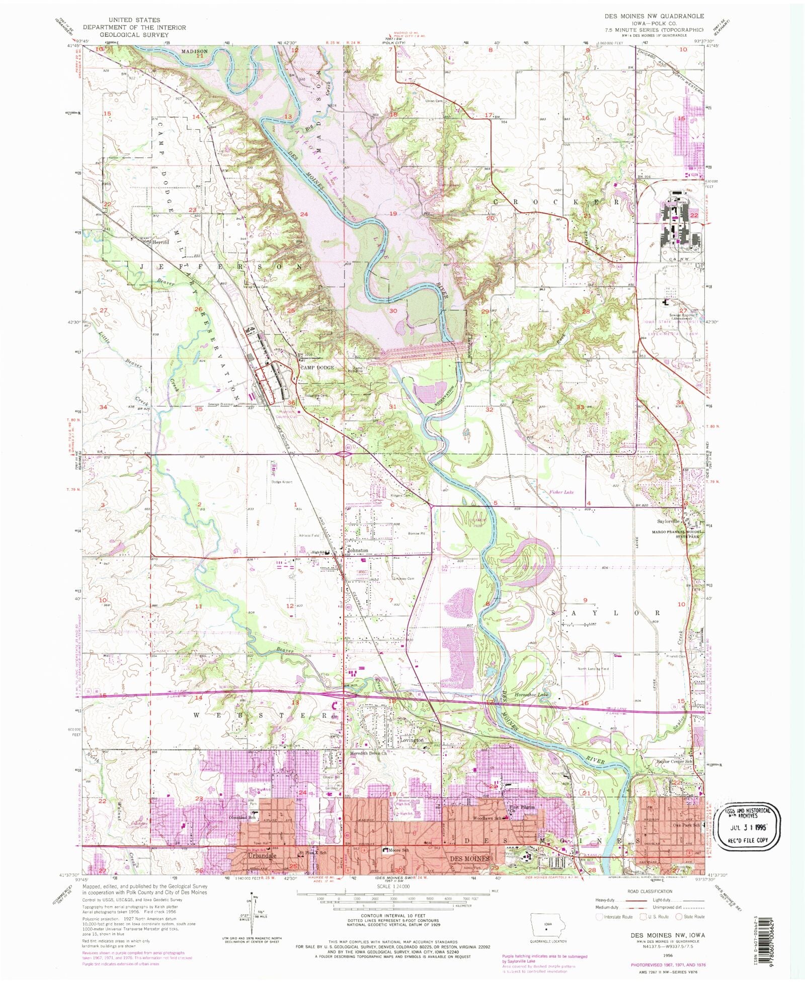 Classic USGS Des Moines NW Iowa 7.5'x7.5' Topo Map – MyTopo Map Store