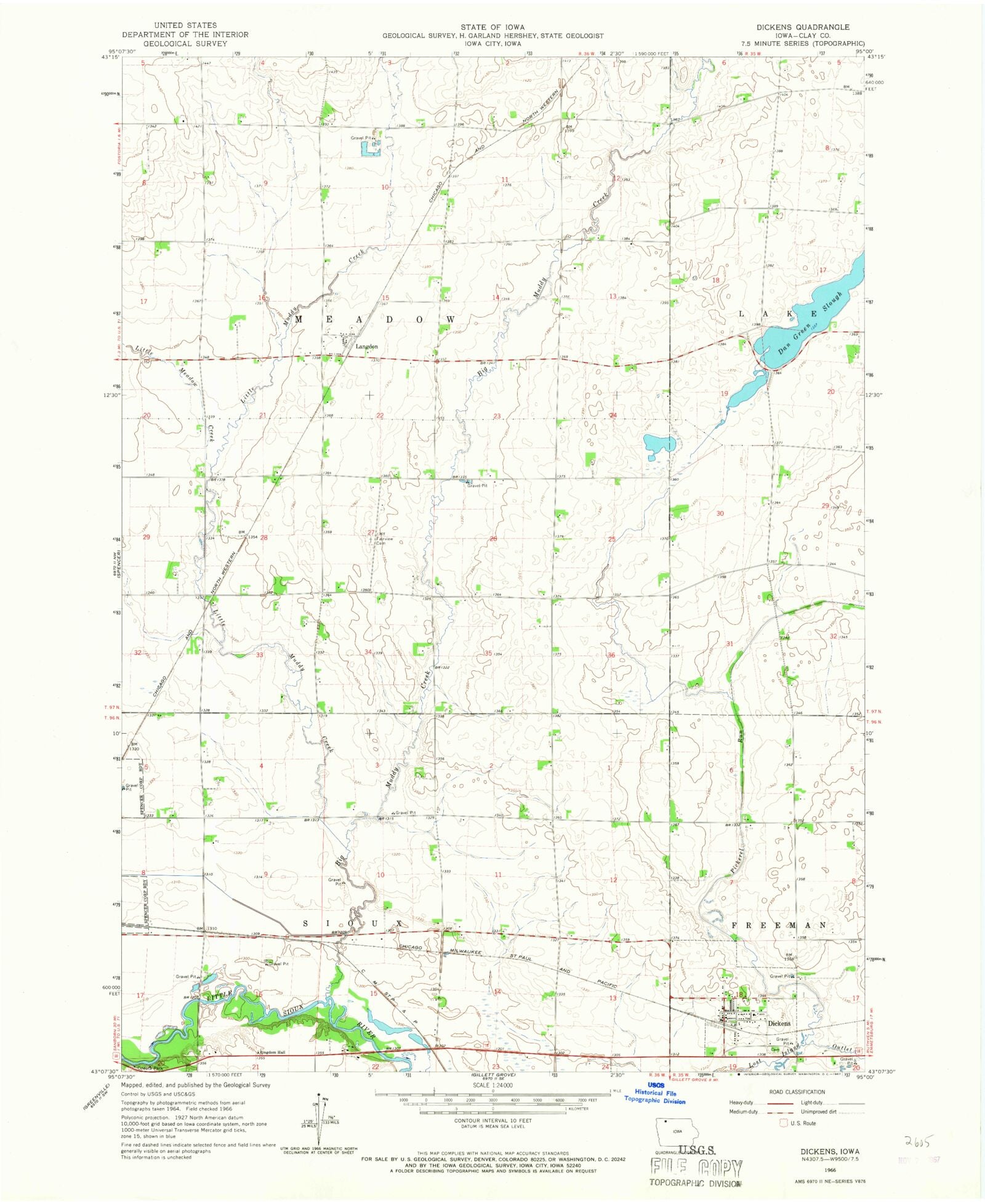 Classic USGS Dickens Iowa 7.5'x7.5' Topo Map – MyTopo Map Store