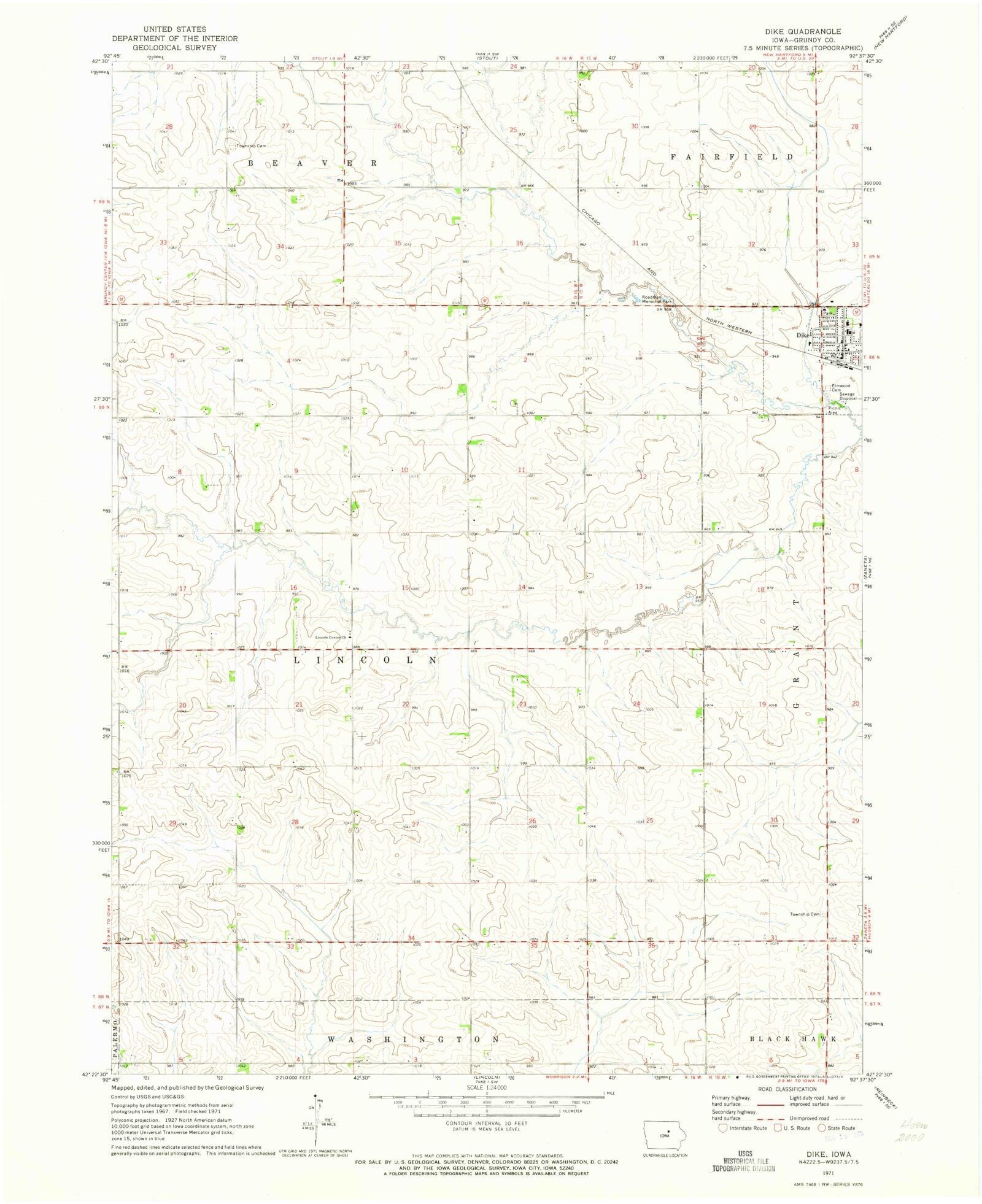 Classic USGS Dike Iowa 7.5'x7.5' Topo Map – MyTopo Map Store