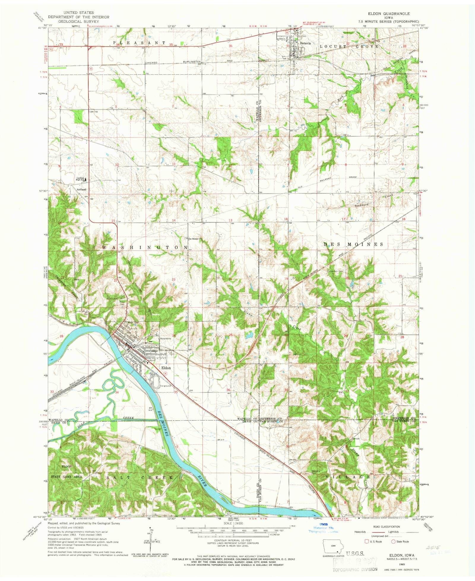 Classic USGS Eldon Iowa 7.5'x7.5' Topo Map – MyTopo Map Store