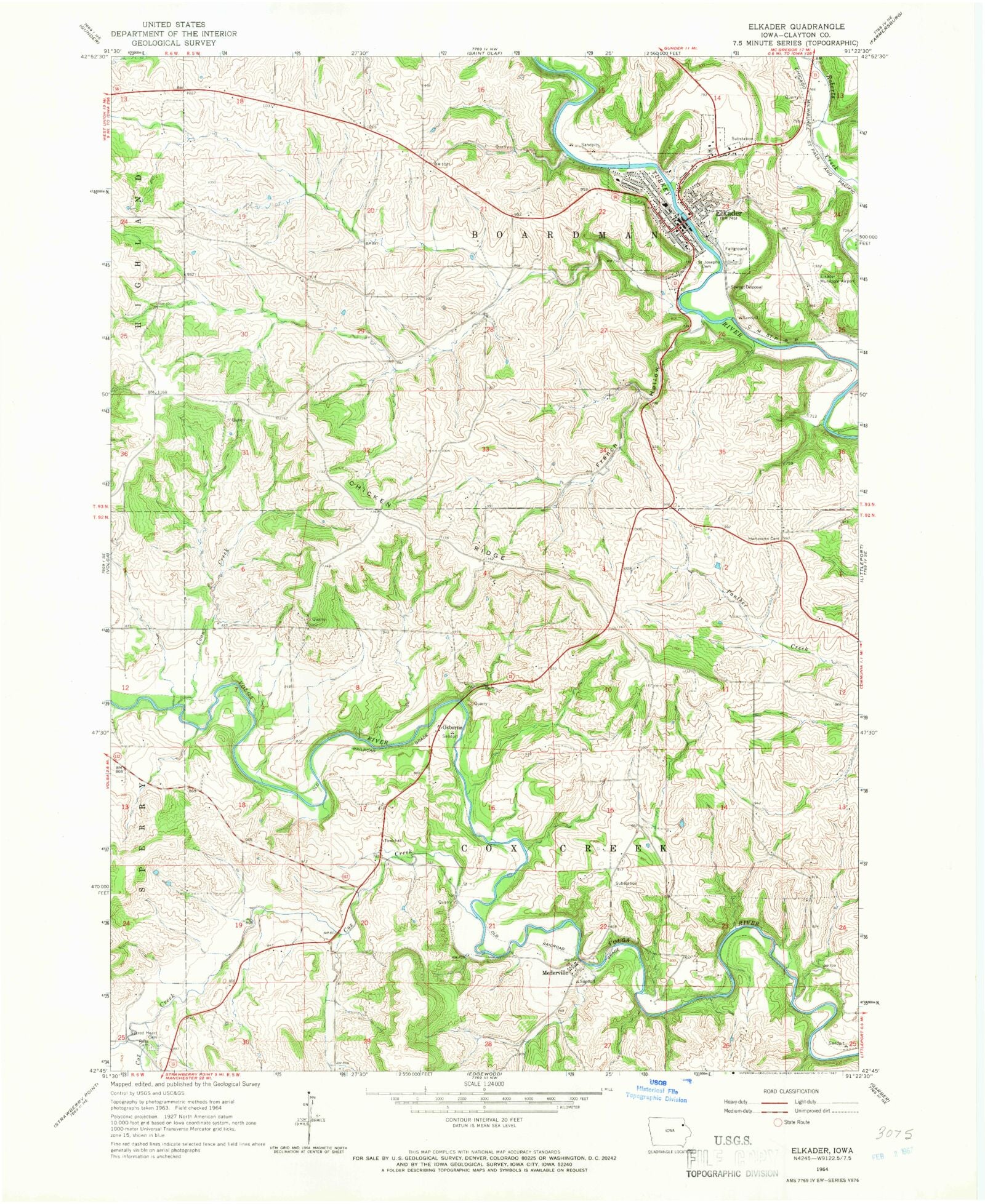 Classic USGS Elkader Iowa 7.5'x7.5' Topo Map – MyTopo Map Store