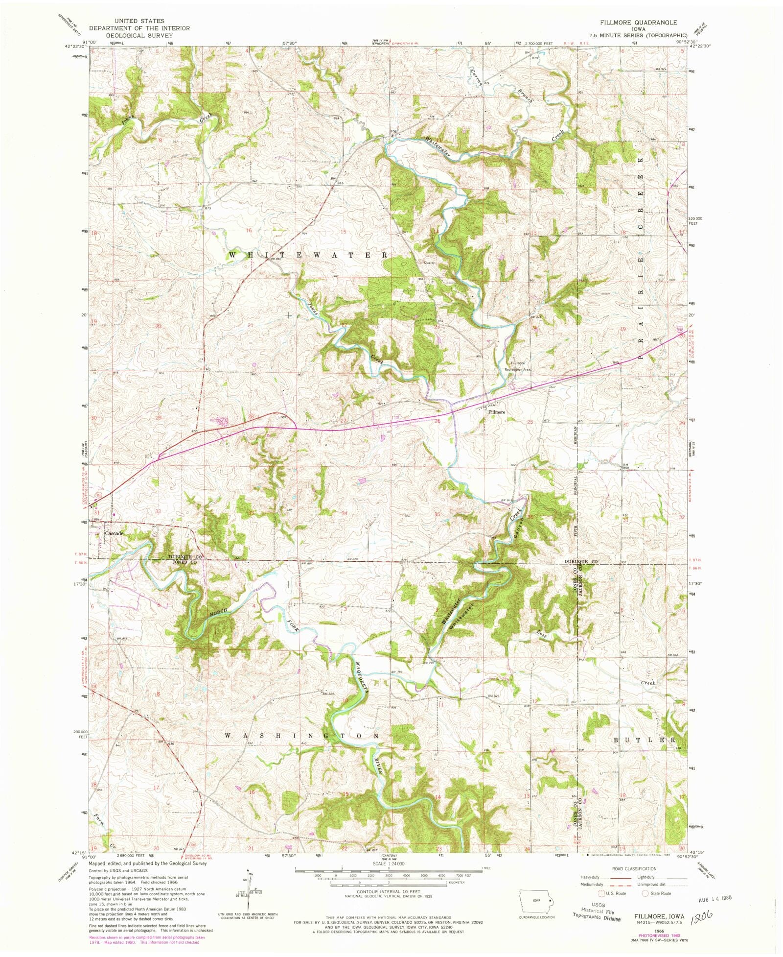 Classic USGS Fillmore Iowa 7.5'x7.5' Topo Map – MyTopo Map Store