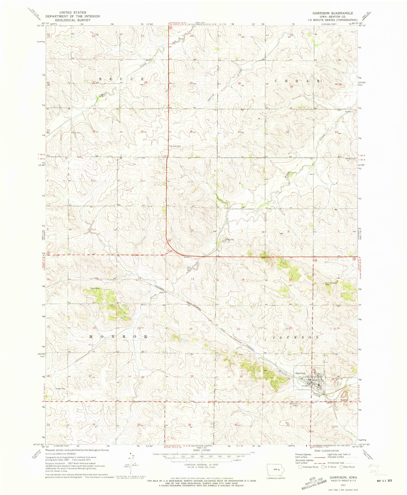 Classic USGS Garrison Iowa 7.5'x7.5' Topo Map – MyTopo Map Store