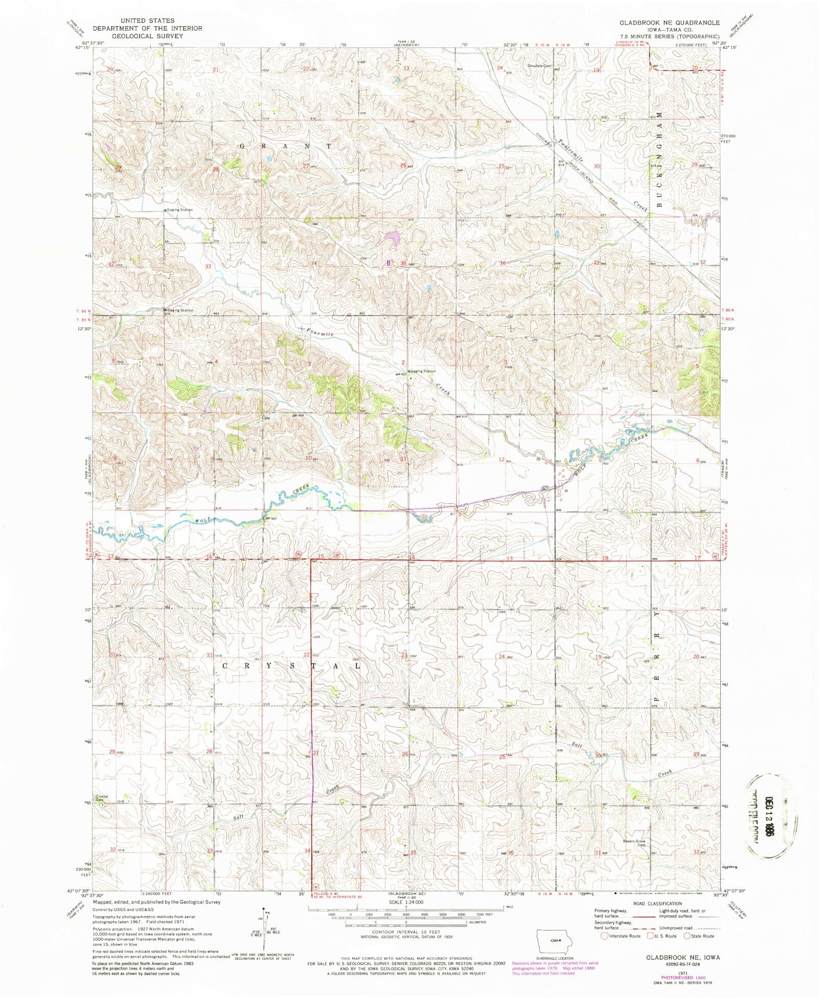 Classic USGS Gladbrook Iowa 7.5'x7.5' Topo Map – MyTopo Map Store