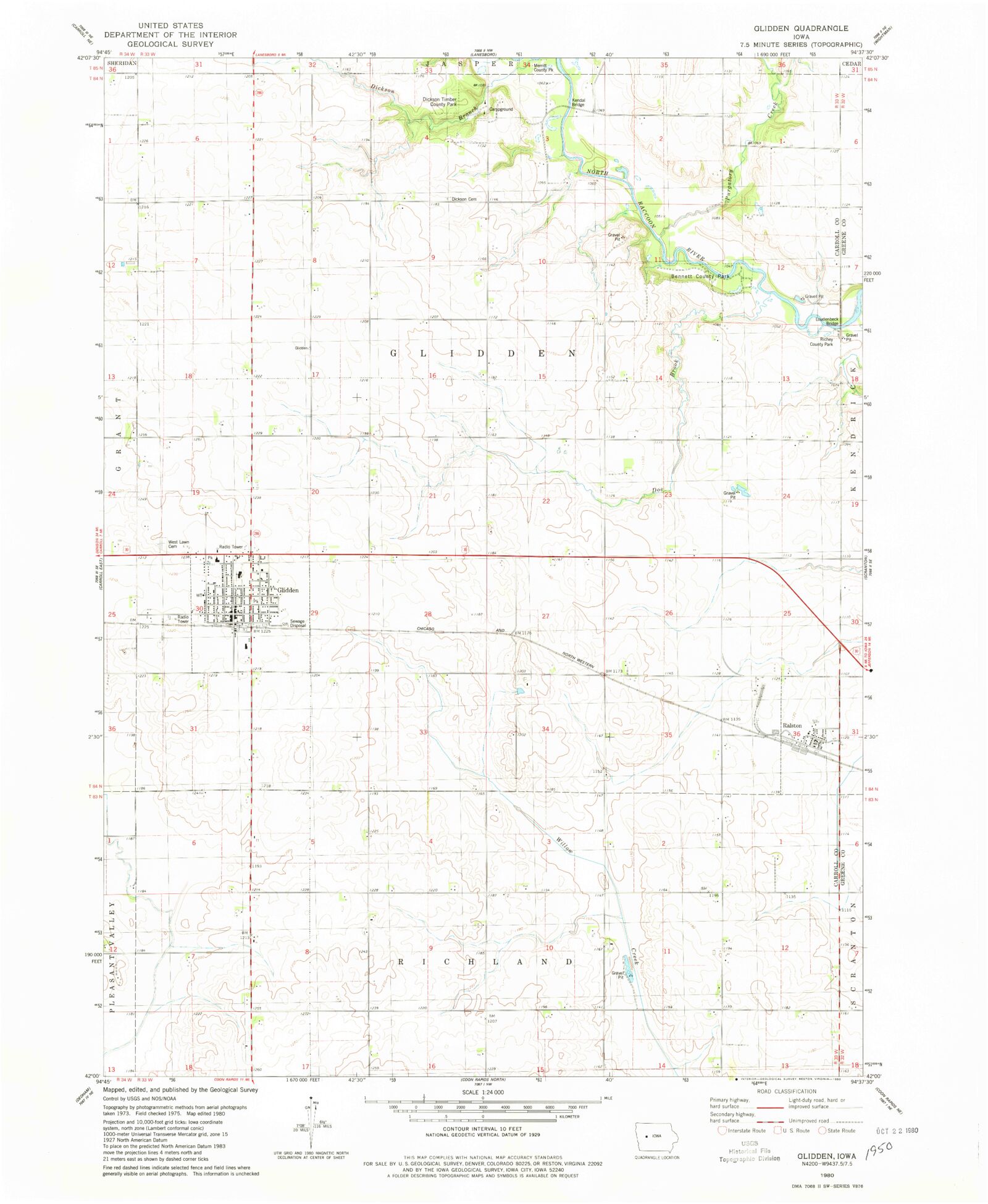 Classic USGS Glidden Iowa 7.5'x7.5' Topo Map – MyTopo Map Store