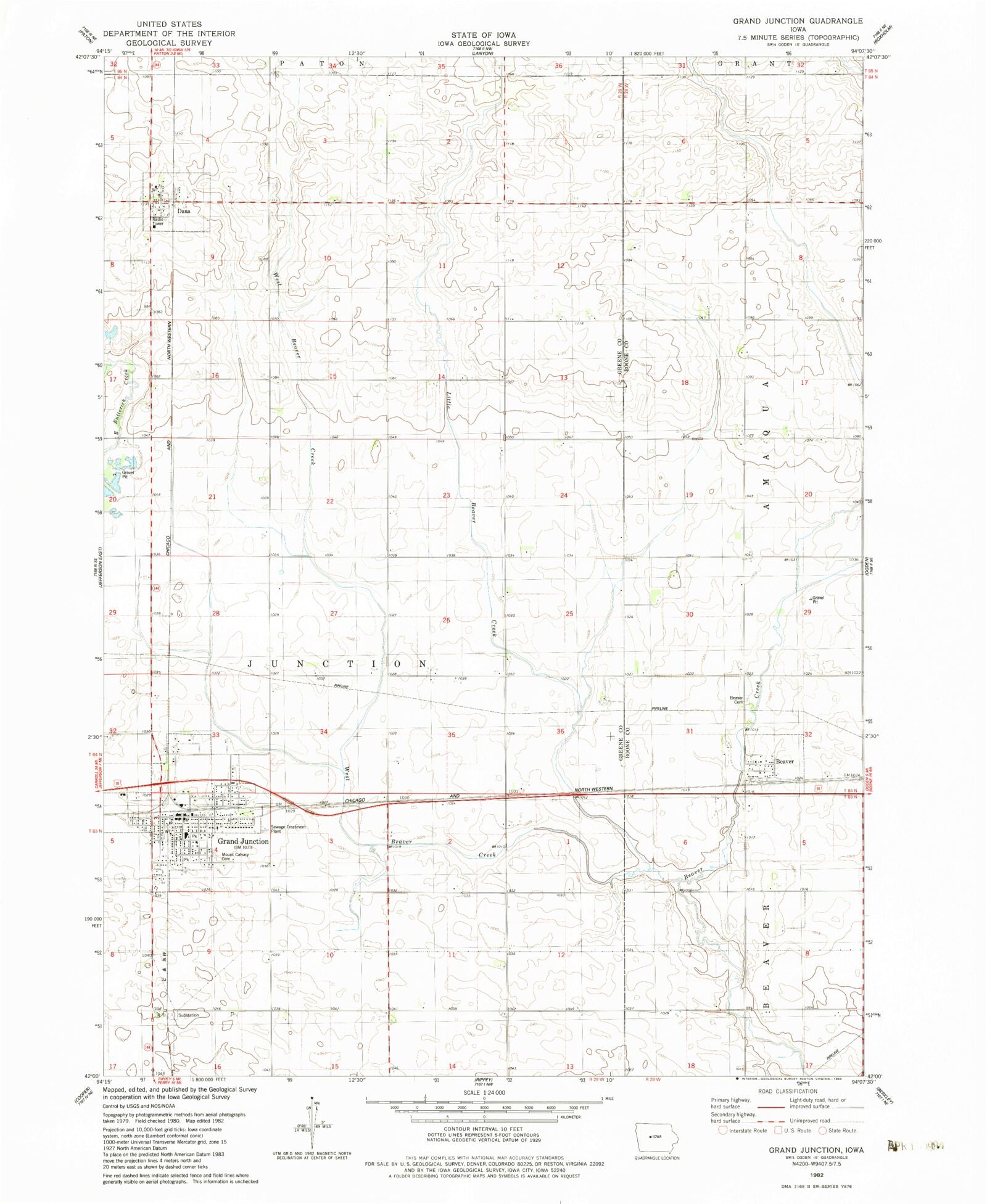 Classic USGS Grand Junction Iowa 7.5'x7.5' Topo Map – MyTopo Map Store