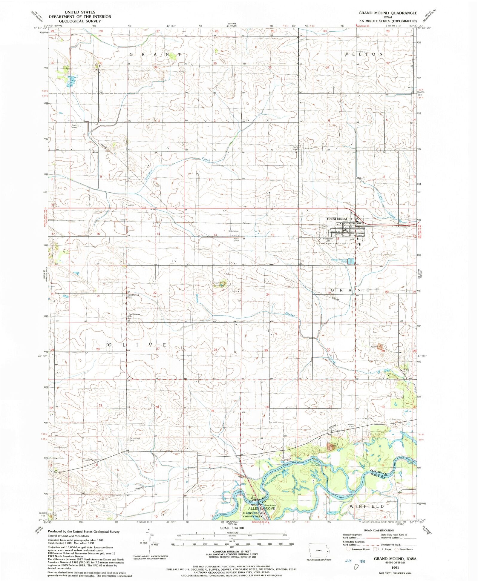 Classic USGS Grand Mound Iowa 7.5'x7.5' Topo Map – MyTopo Map Store