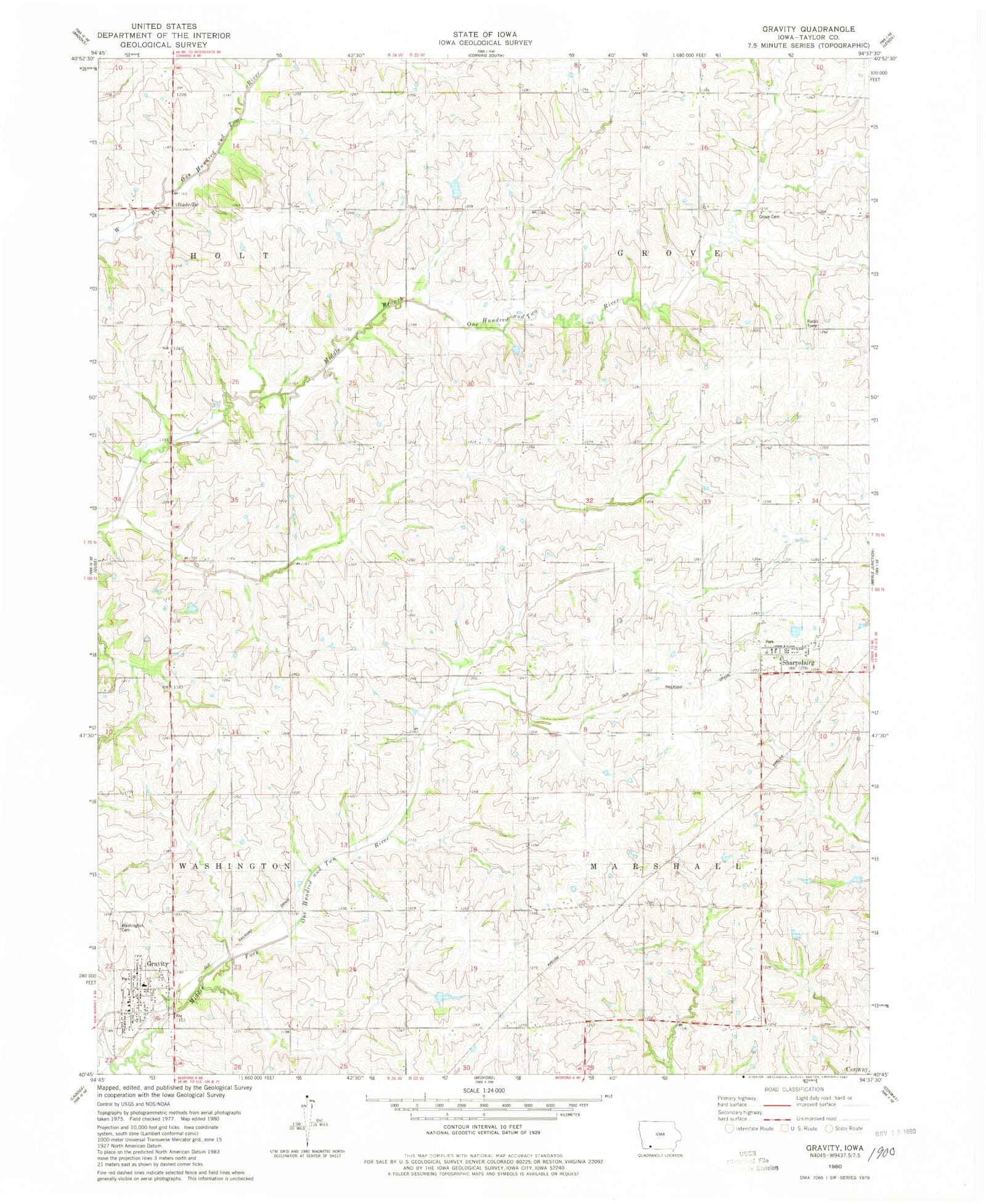 Classic USGS Gravity Iowa 7.5'x7.5' Topo Map – MyTopo Map Store
