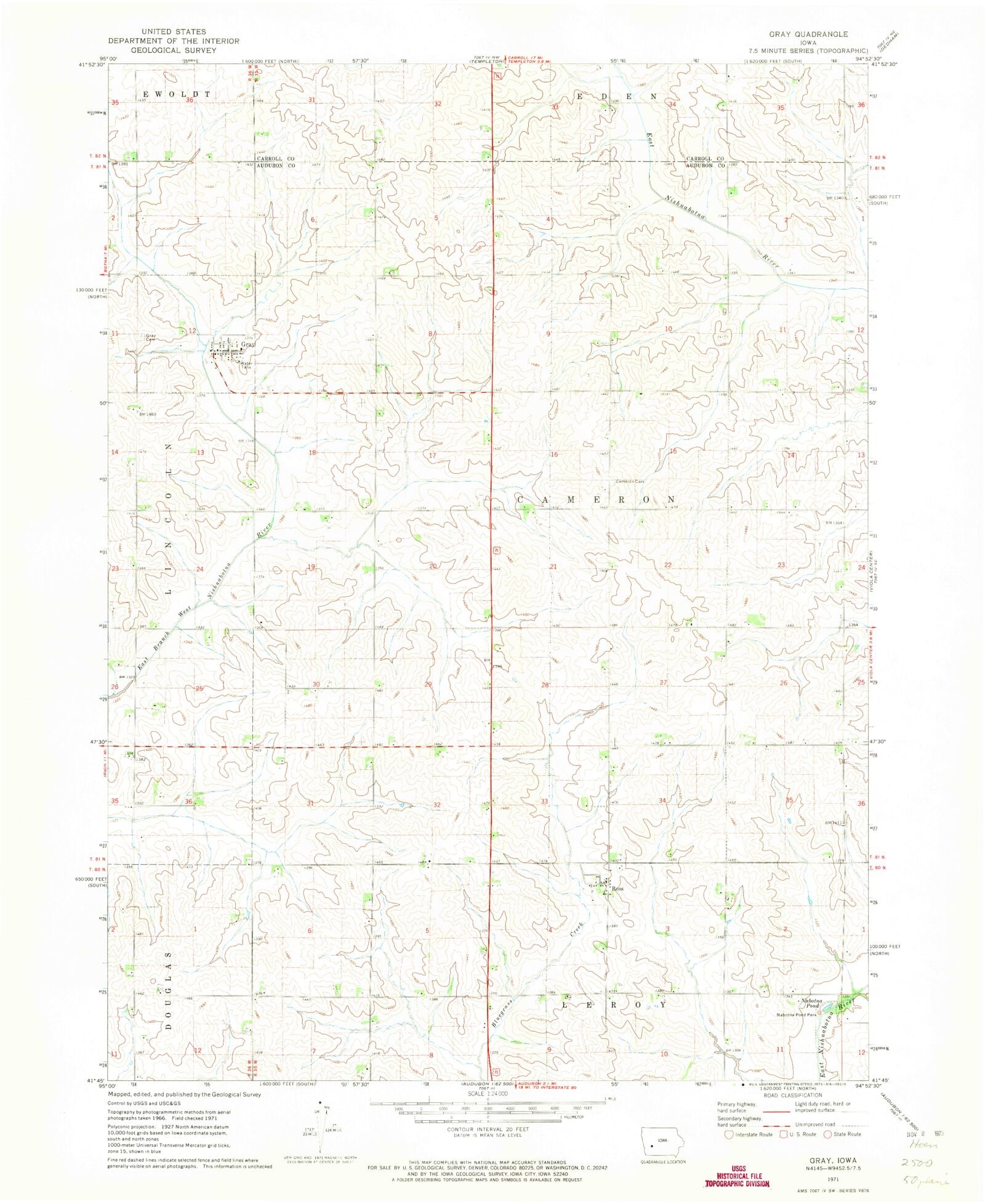 Classic USGS Gray Iowa 7.5'x7.5' Topo Map – MyTopo Map Store