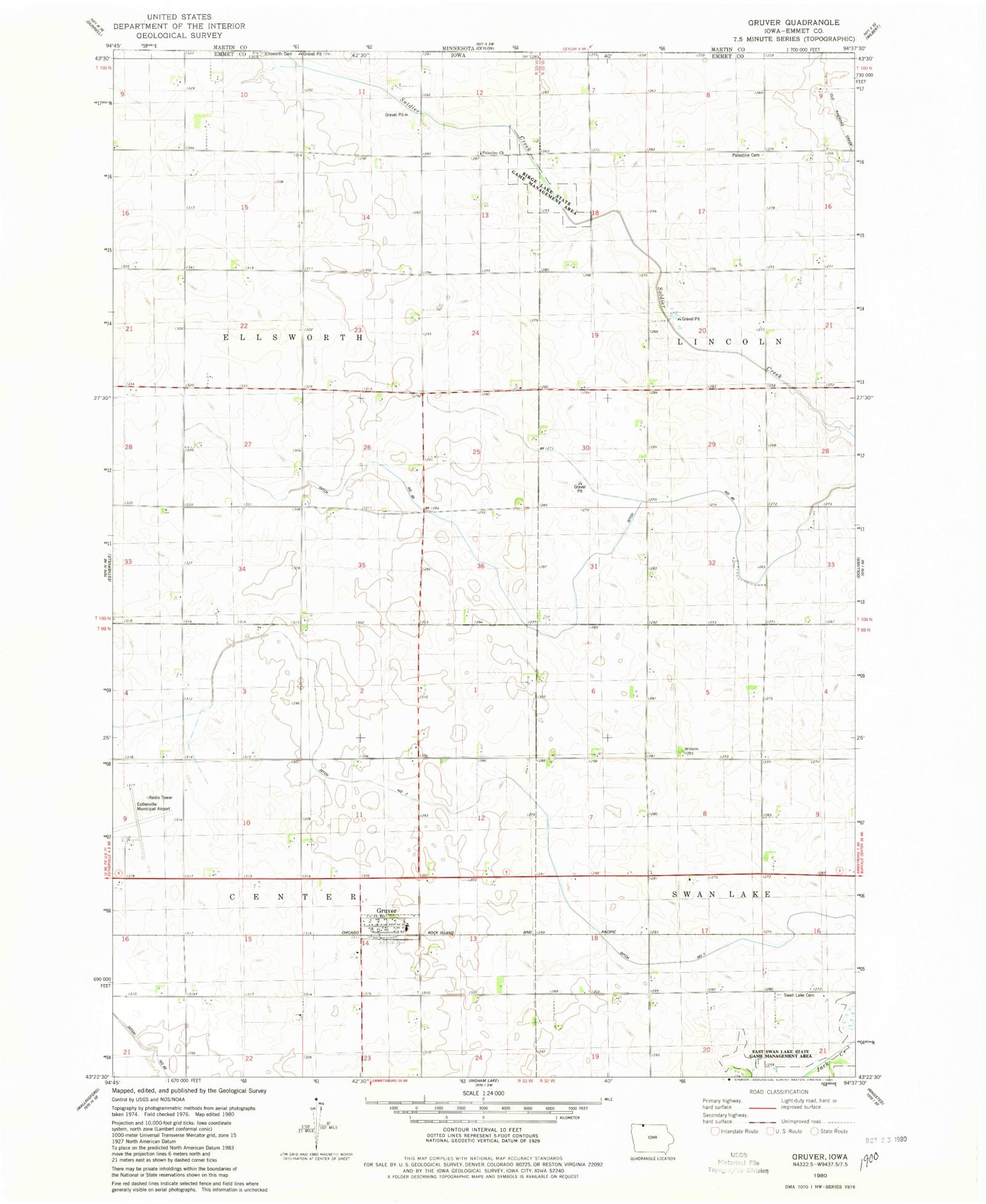 Classic USGS Gruver Iowa 7.5'x7.5' Topo Map – MyTopo Map Store