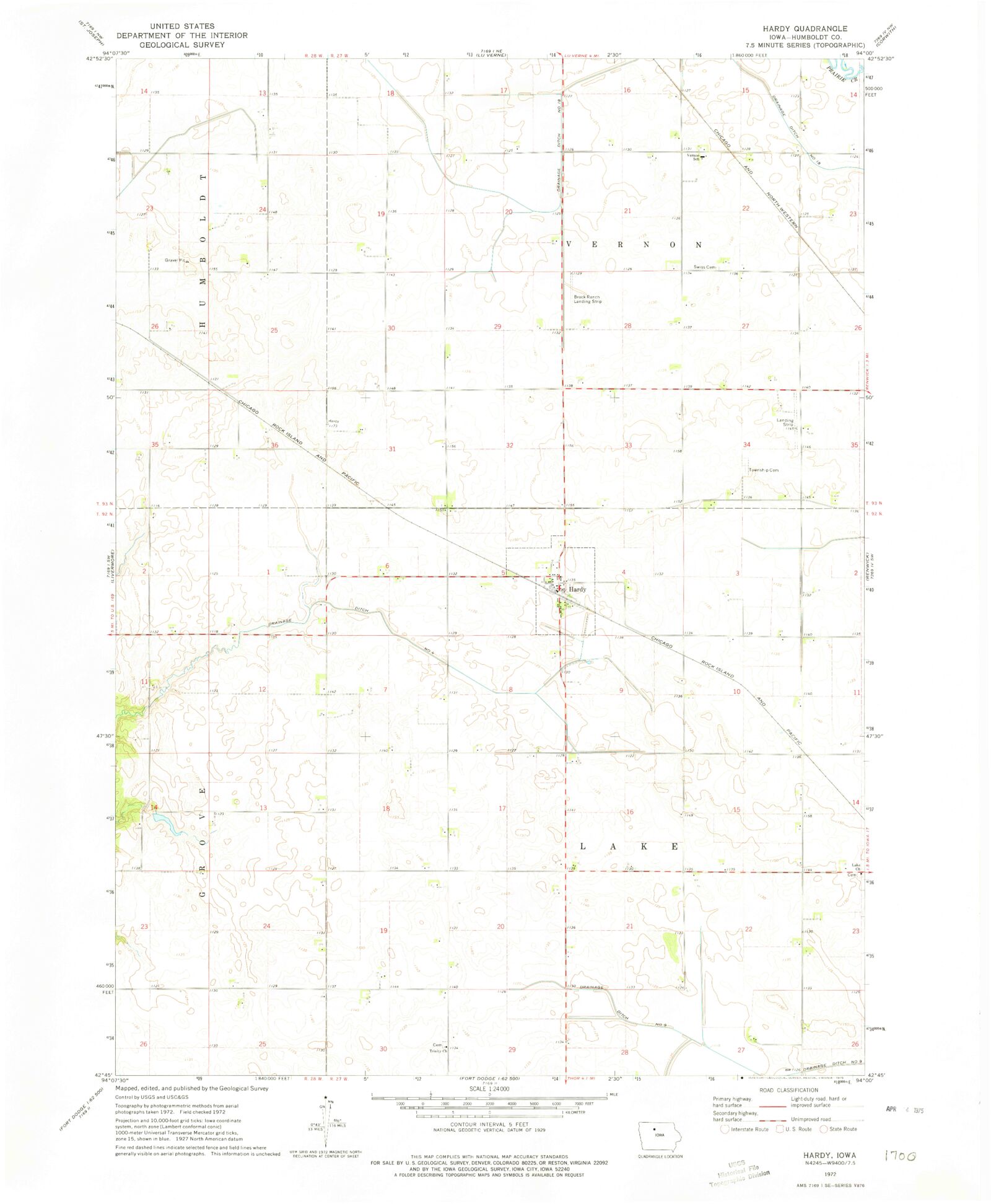 Classic USGS Hardy Iowa 7.5'x7.5' Topo Map – MyTopo Map Store
