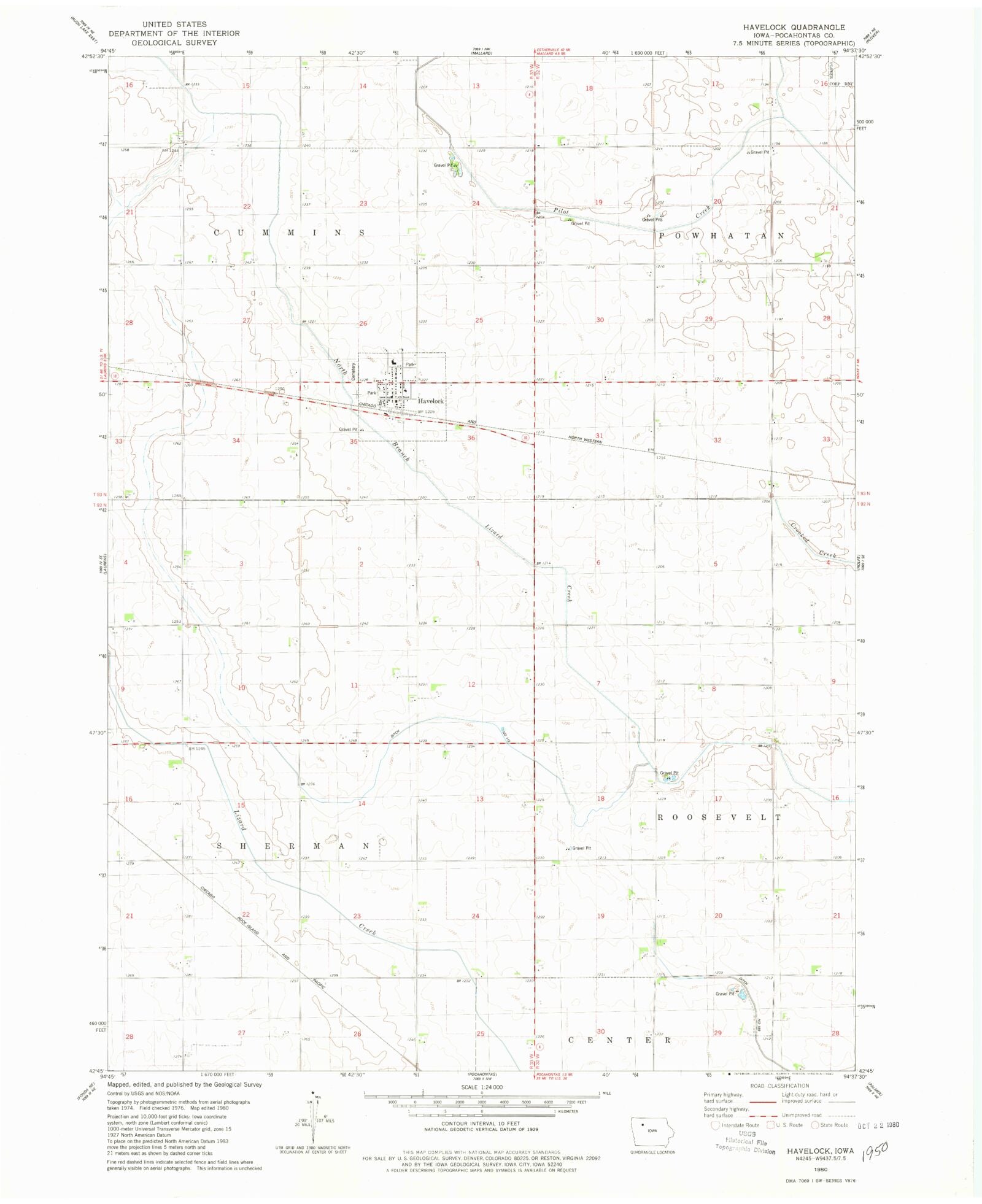 Classic USGS Havelock Iowa 7.5'x7.5' Topo Map – MyTopo Map Store