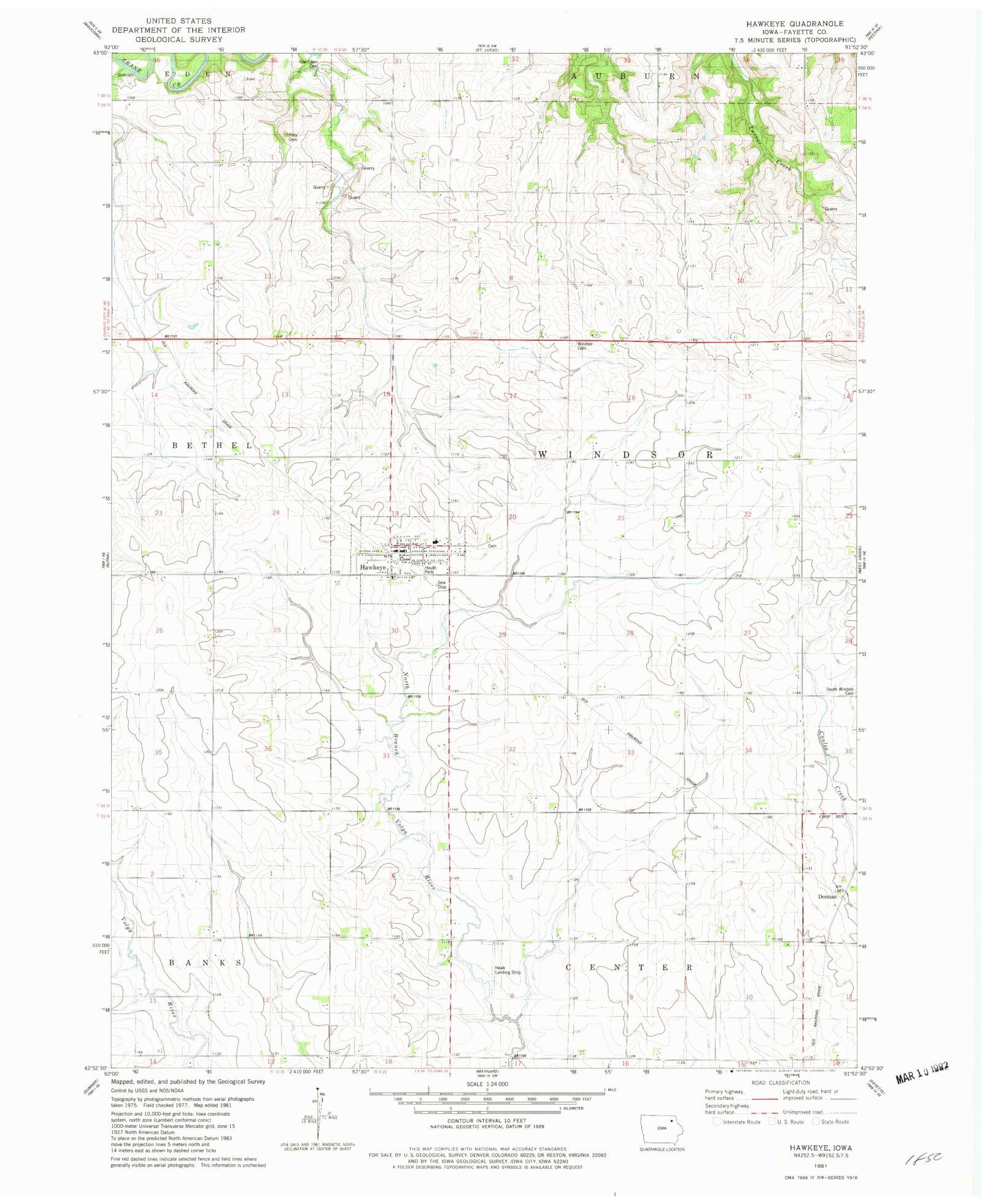 Classic USGS Hawkeye Iowa 7.5'x7.5' Topo Map – MyTopo Map Store