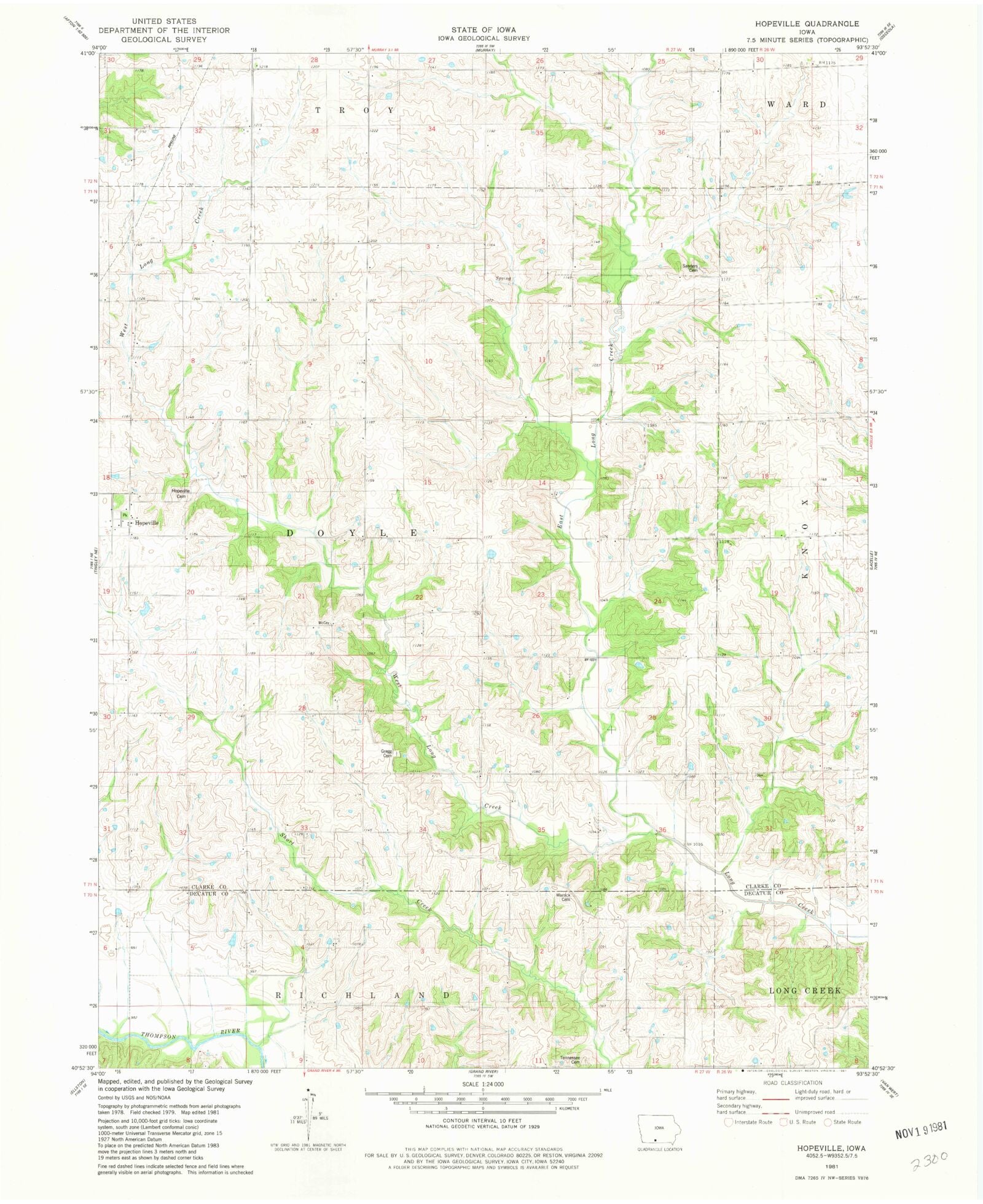 Classic USGS Hopeville Iowa 7.5'x7.5' Topo Map – MyTopo Map Store