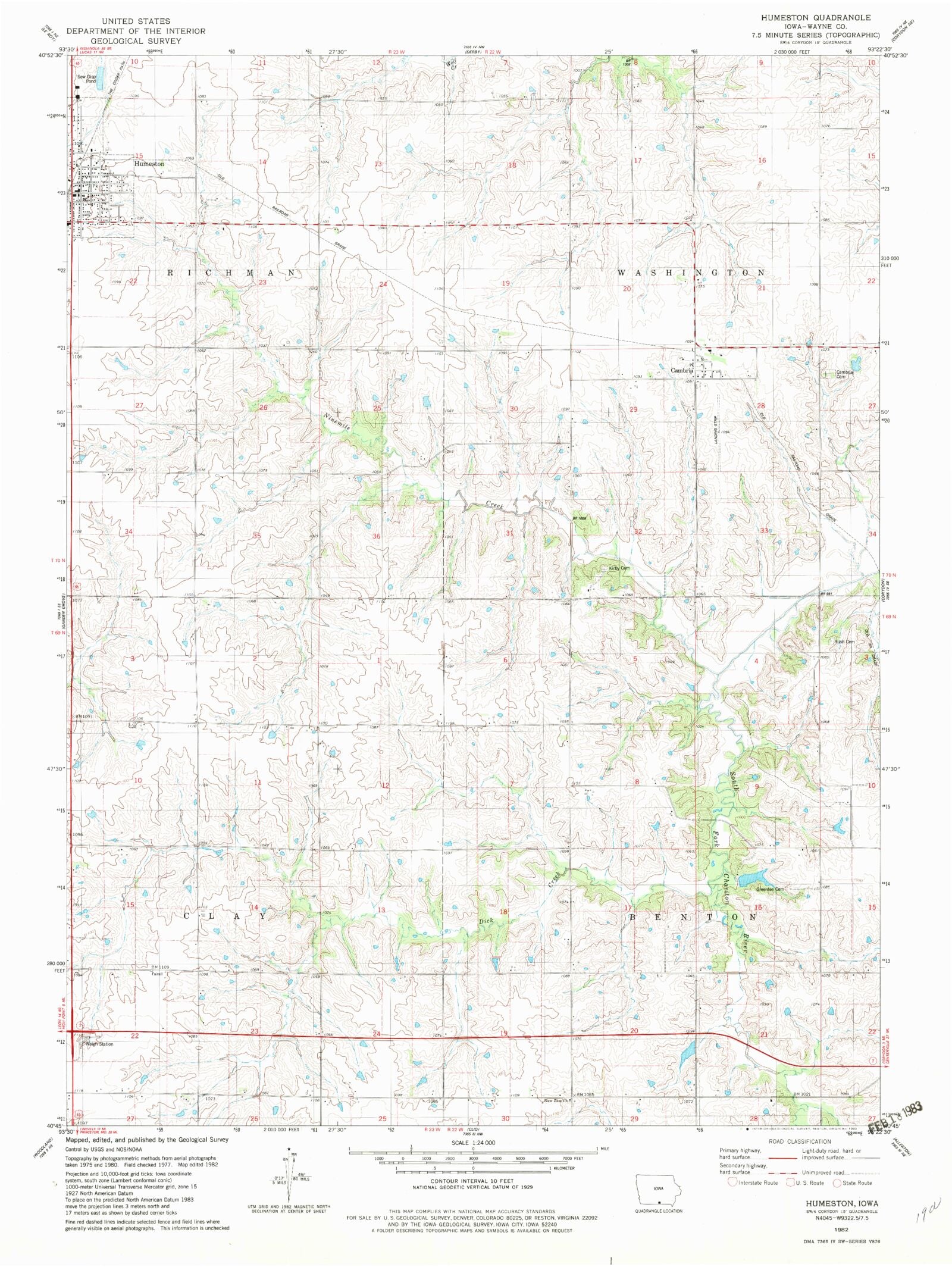 Classic USGS Humeston Iowa 7.5'x7.5' Topo Map – MyTopo Map Store