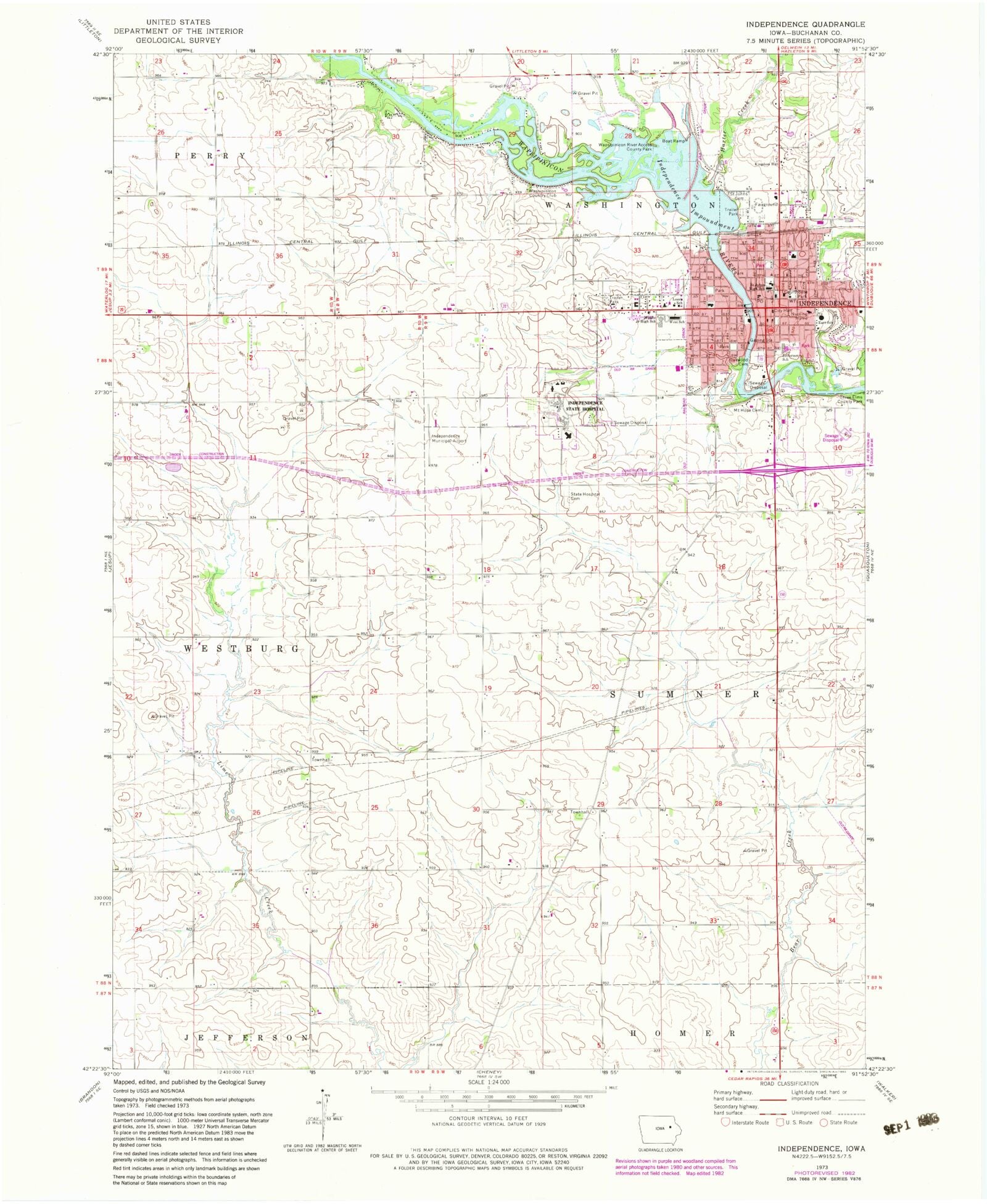 Classic USGS Independence Iowa 7.5'x7.5' Topo Map – MyTopo Map Store