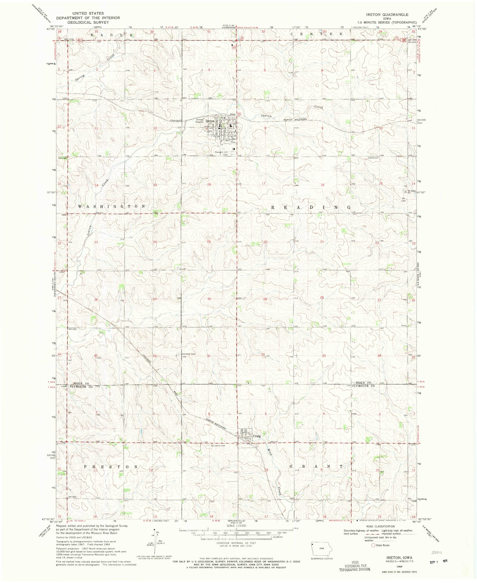 Classic USGS Ireton Iowa 7.5'x7.5' Topo Map – MyTopo Map Store