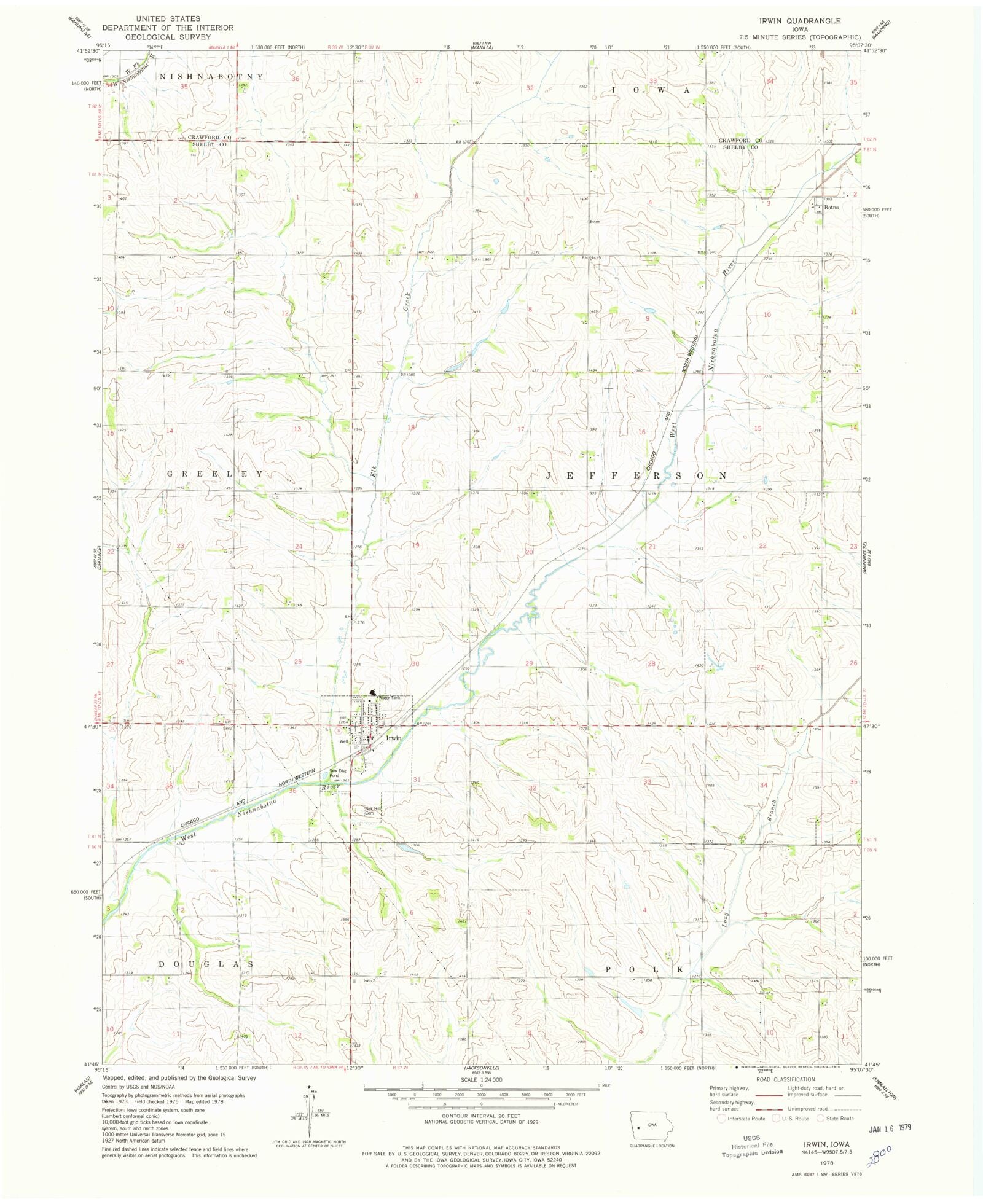 Classic USGS Irwin Iowa 7.5'x7.5' Topo Map – MyTopo Map Store