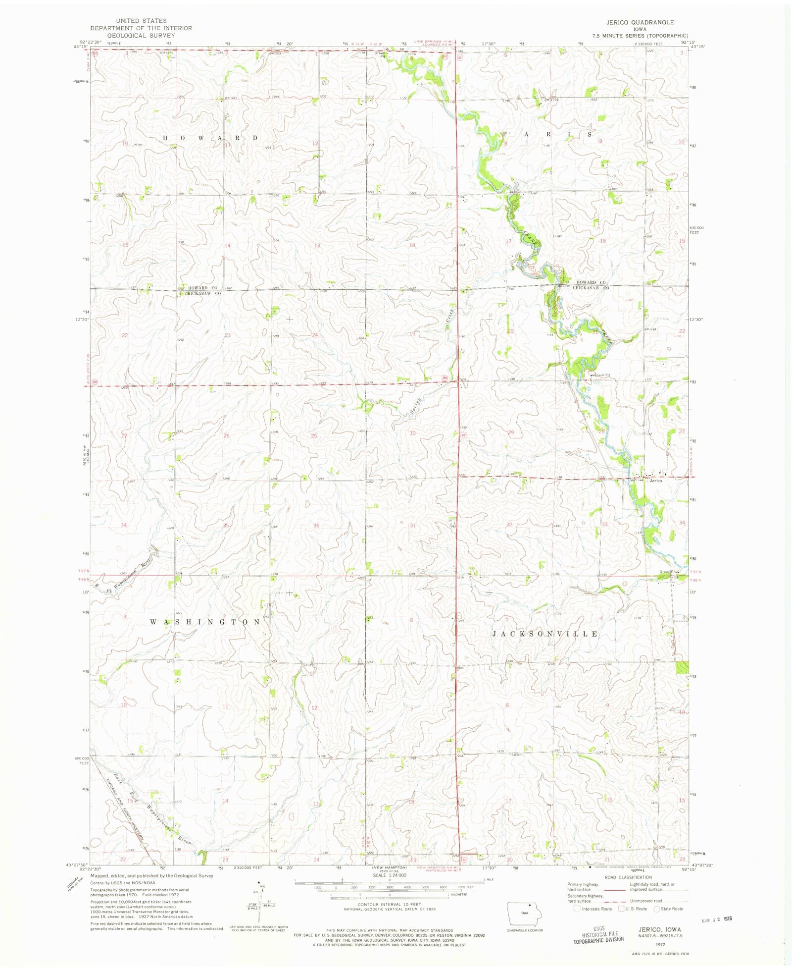 Classic USGS Jerico Iowa 7.5'x7.5' Topo Map – MyTopo Map Store