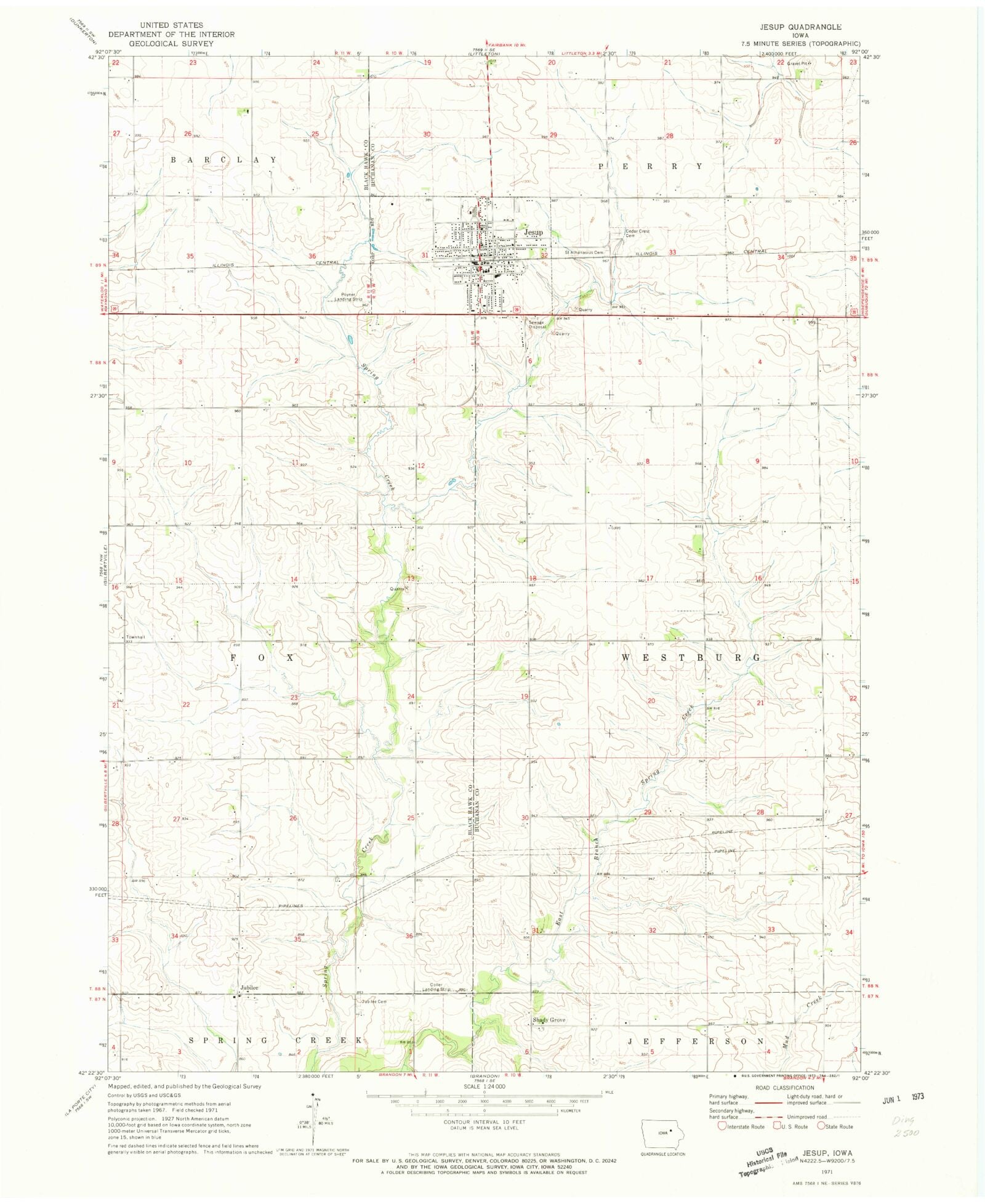 Classic USGS Jesup Iowa 7.5'x7.5' Topo Map – MyTopo Map Store