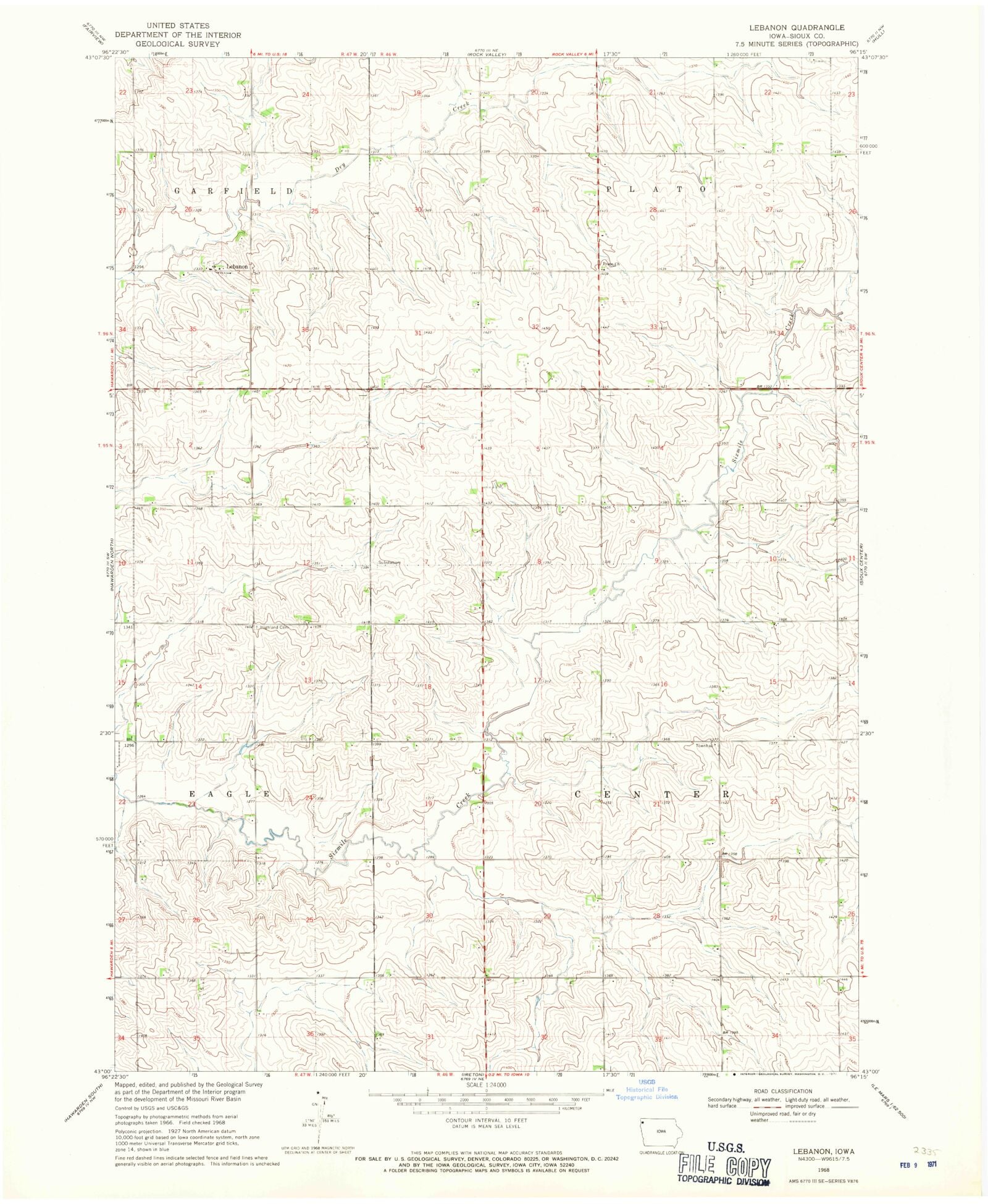 Classic USGS Lebanon Iowa 7.5'x7.5' Topo Map – MyTopo Map Store