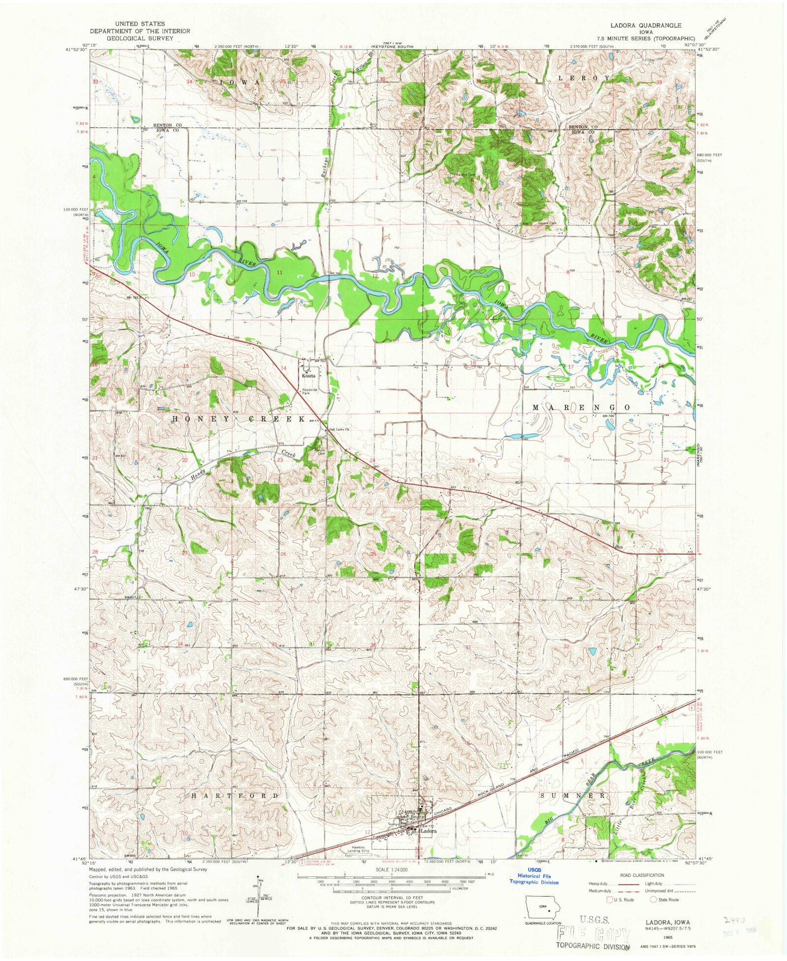 Classic USGS Ladora Iowa 7.5'x7.5' Topo Map – MyTopo Map Store