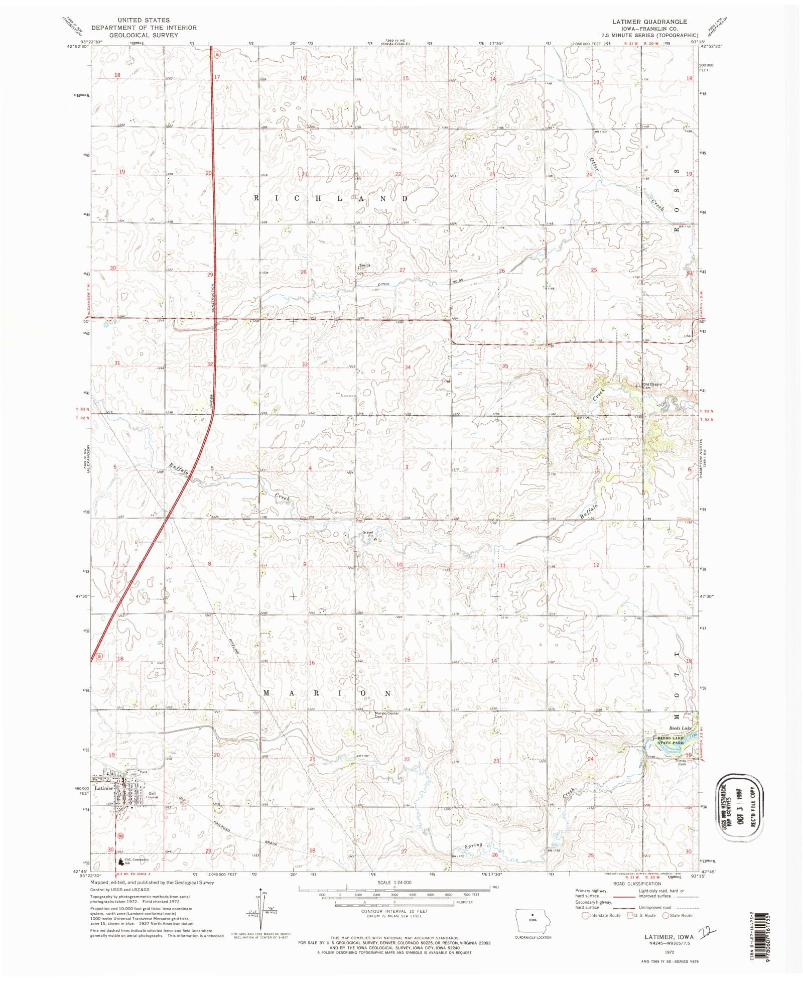 Classic USGS Latimer Iowa 7.5'x7.5' Topo Map – MyTopo Map Store