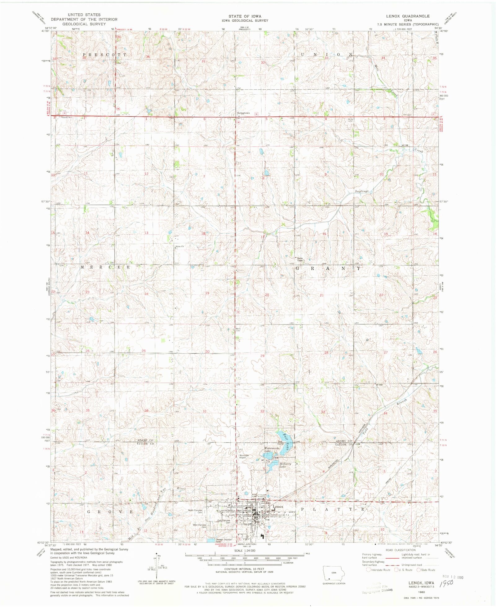 Classic USGS Lenox Iowa 7.5'x7.5' Topo Map – MyTopo Map Store