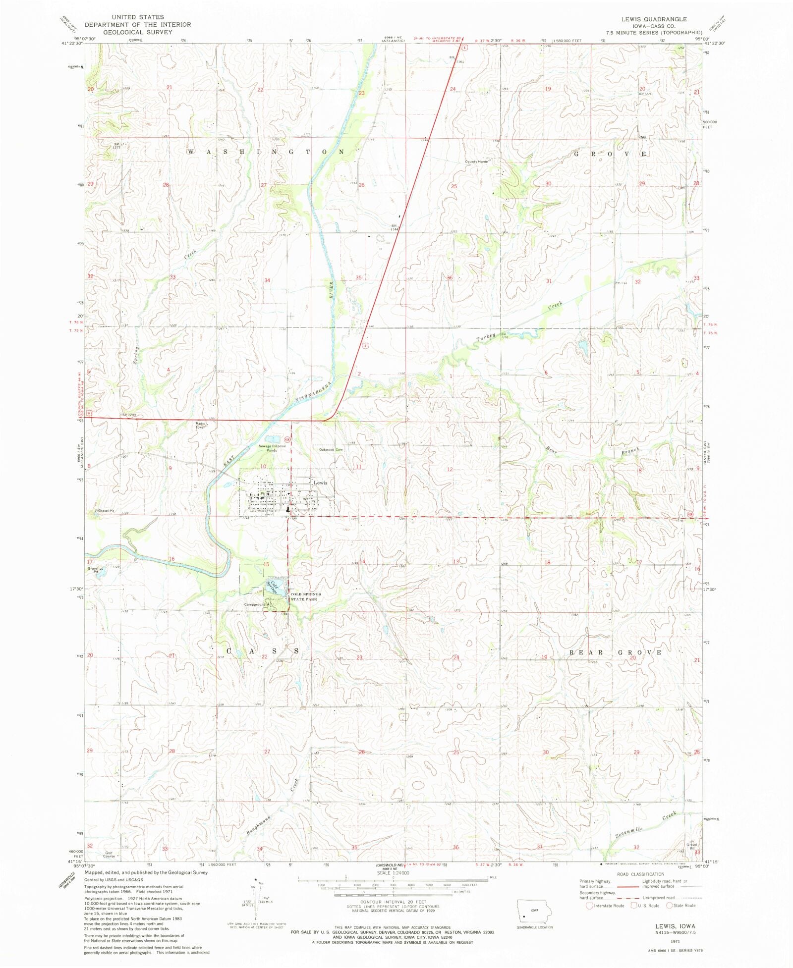 Classic USGS Lewis Iowa 7.5'x7.5' Topo Map – MyTopo Map Store