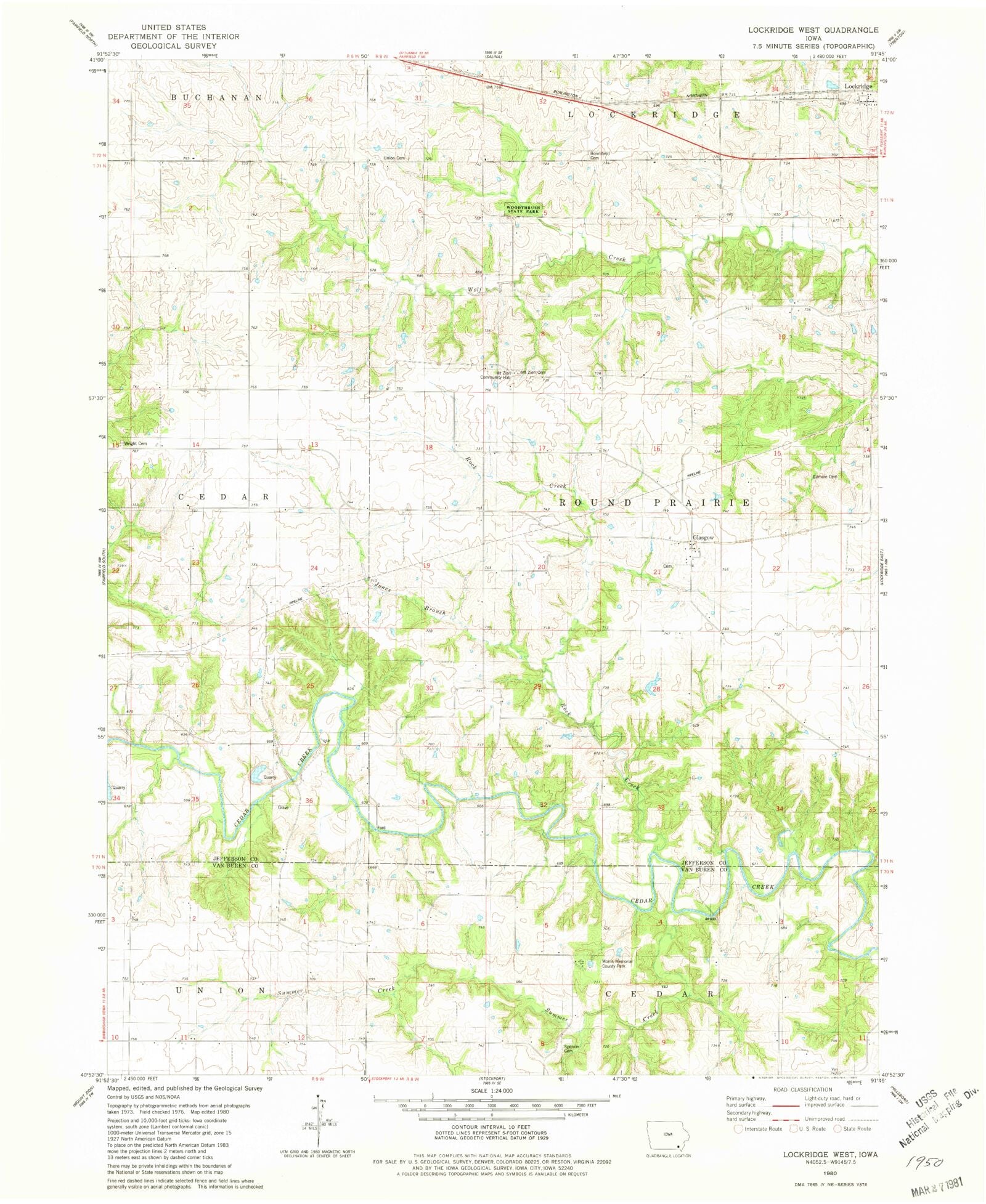 Classic USGS Lockridge West Iowa 7.5'x7.5' Topo Map – MyTopo Map Store