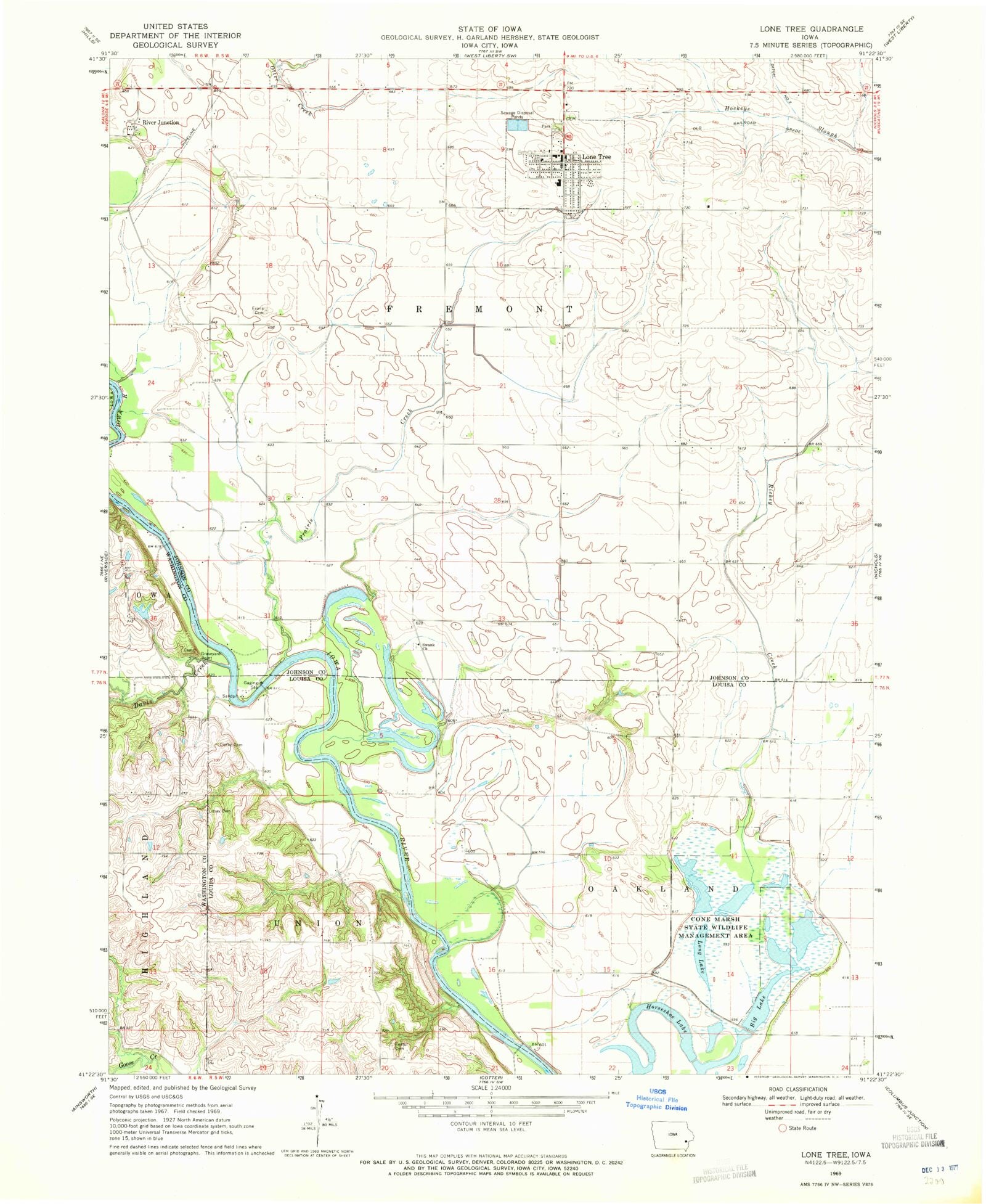 Classic USGS Lone Tree Iowa 7.5'x7.5' Topo Map – MyTopo Map Store