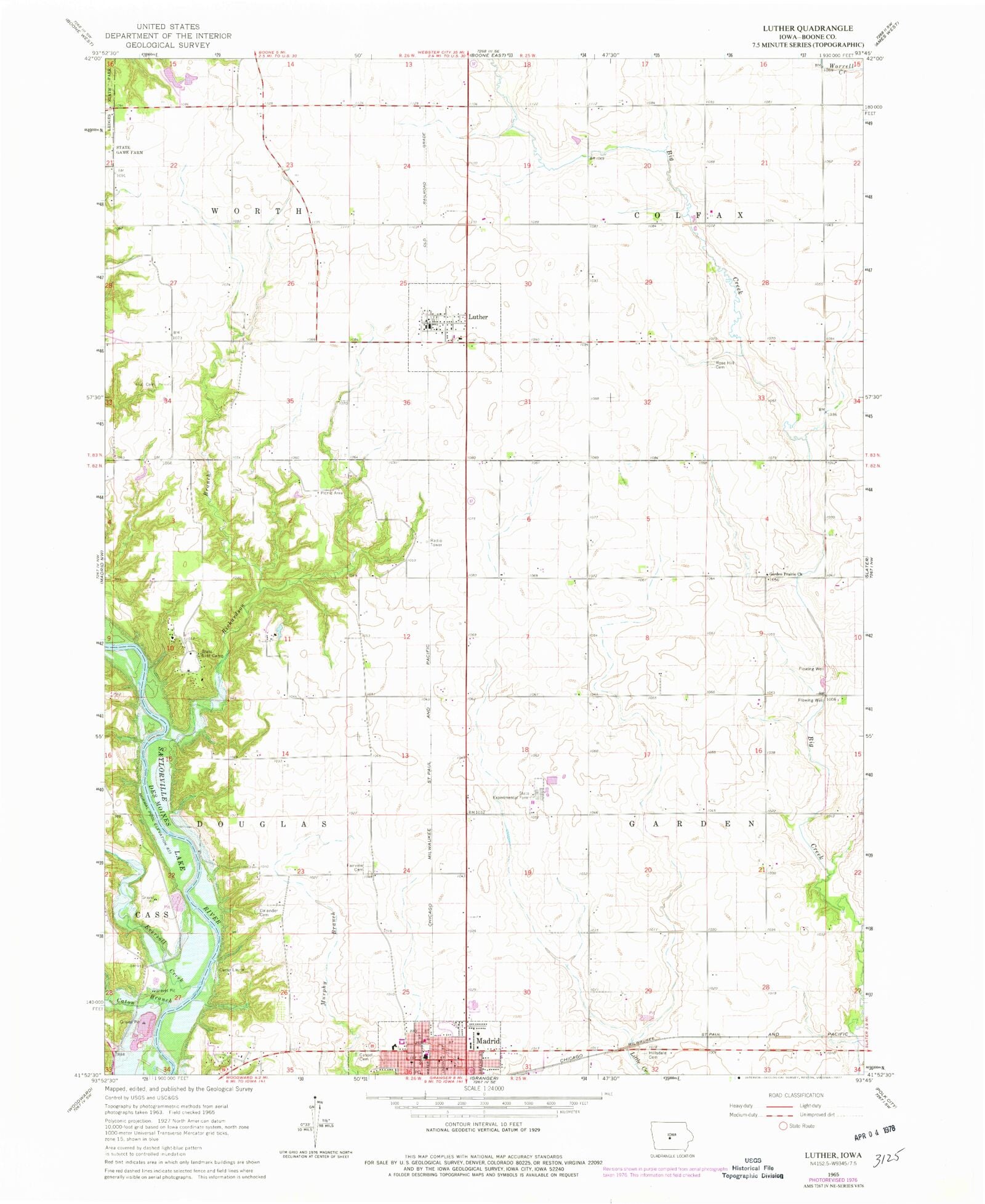 Classic USGS Luther Iowa 7.5'x7.5' Topo Map – MyTopo Map Store