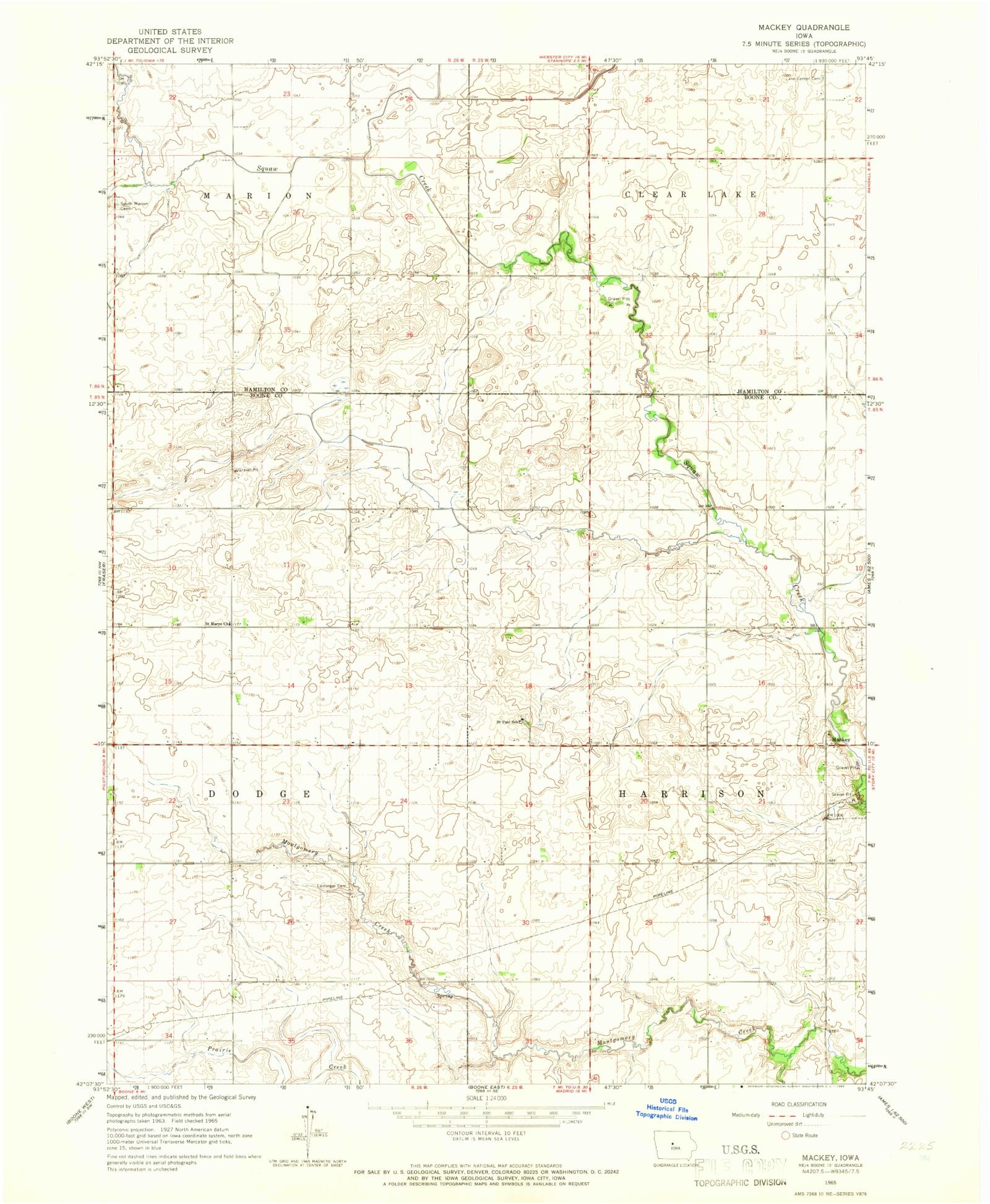 Classic USGS Mackey Iowa 7.5'x7.5' Topo Map – MyTopo Map Store