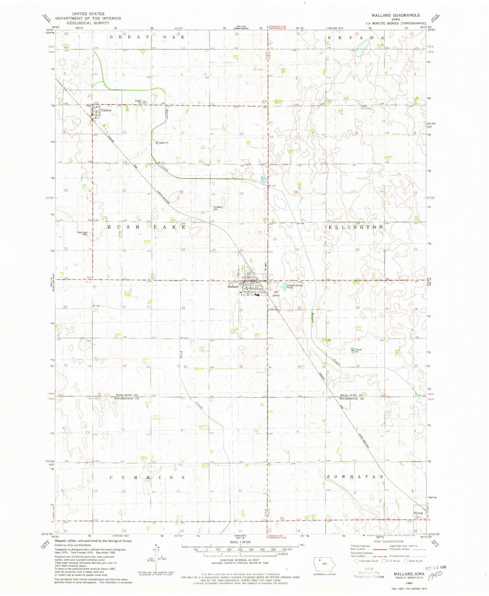 Classic USGS Mallard Iowa 7.5'x7.5' Topo Map – MyTopo Map Store