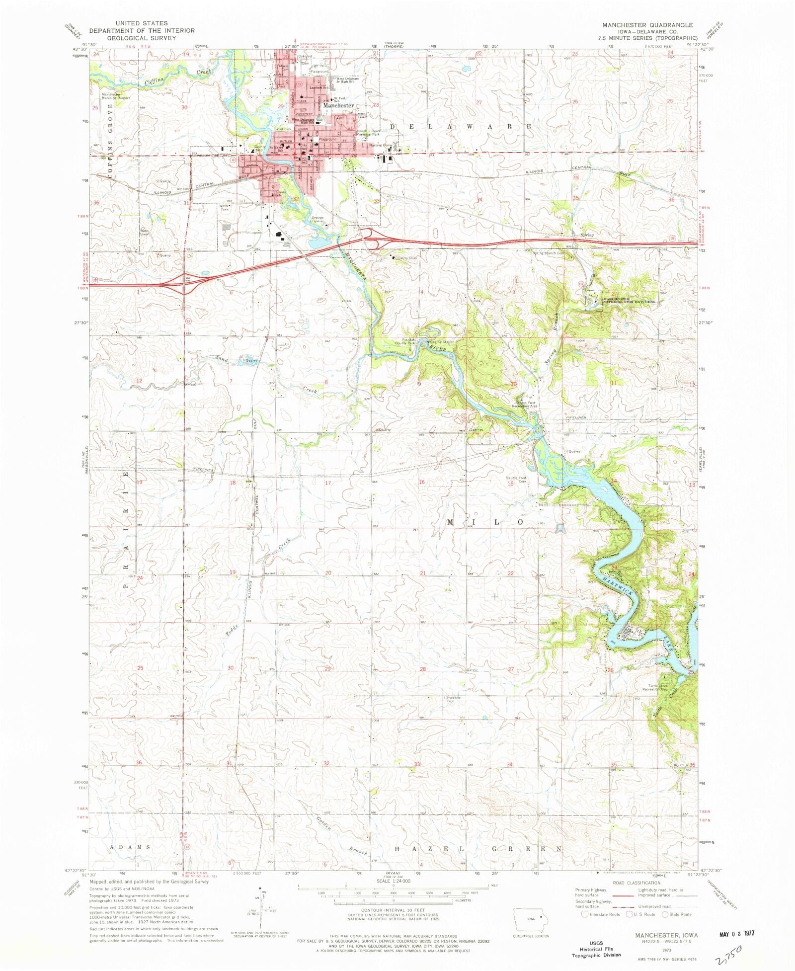 Classic USGS Manchester Iowa 7.5'x7.5' Topo Map – MyTopo Map Store