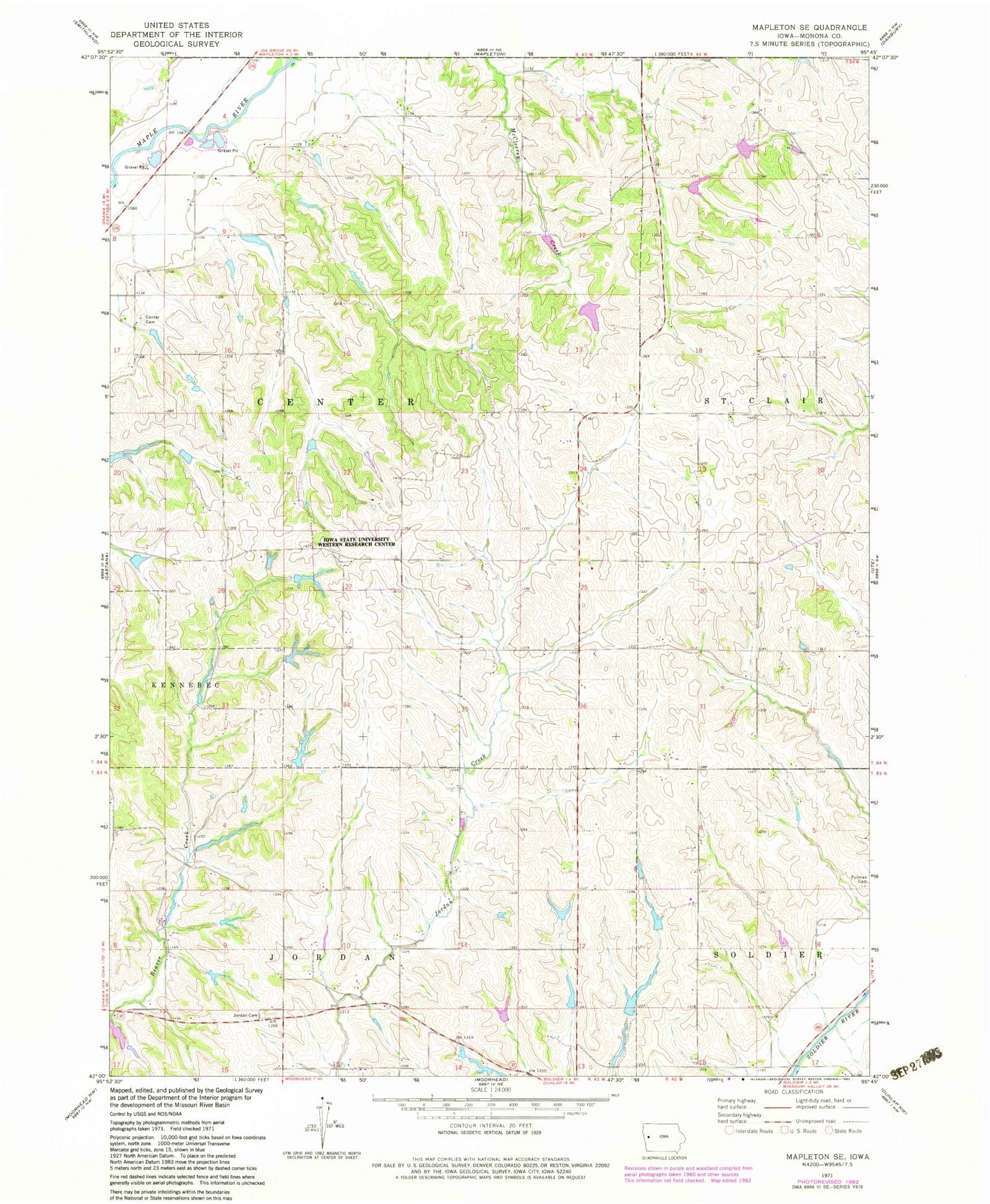 Classic USGS Mapleton SE Iowa 7.5'x7.5' Topo Map – MyTopo Map Store