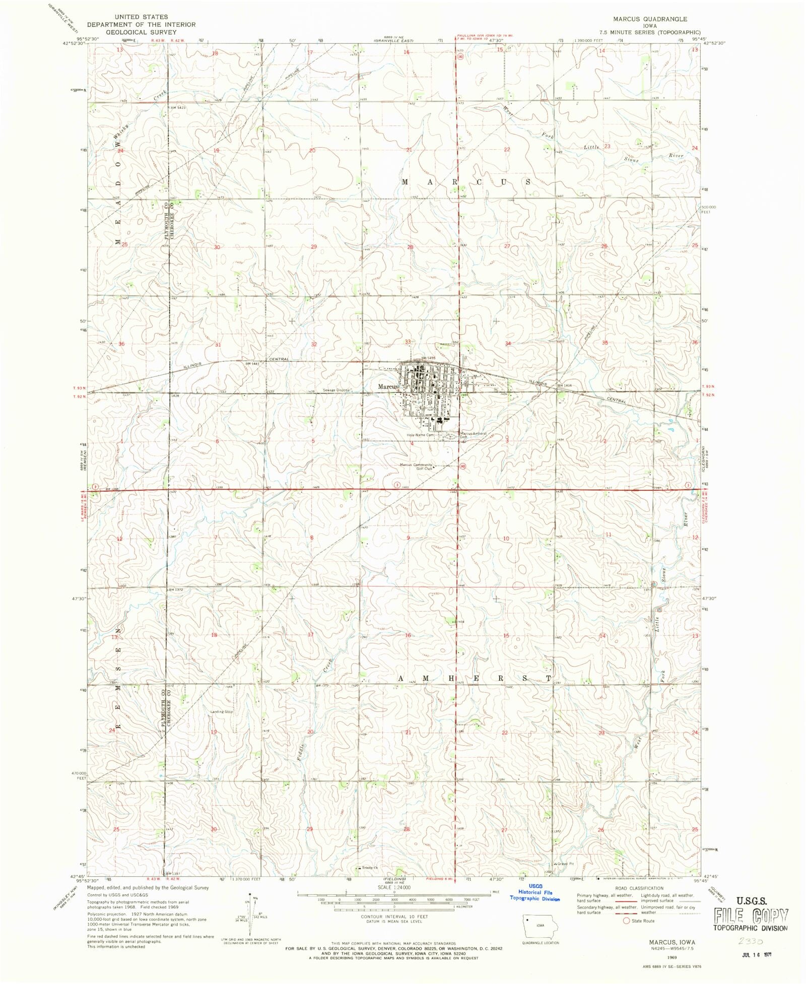 Classic USGS Marcus Iowa 7.5'x7.5' Topo Map – MyTopo Map Store