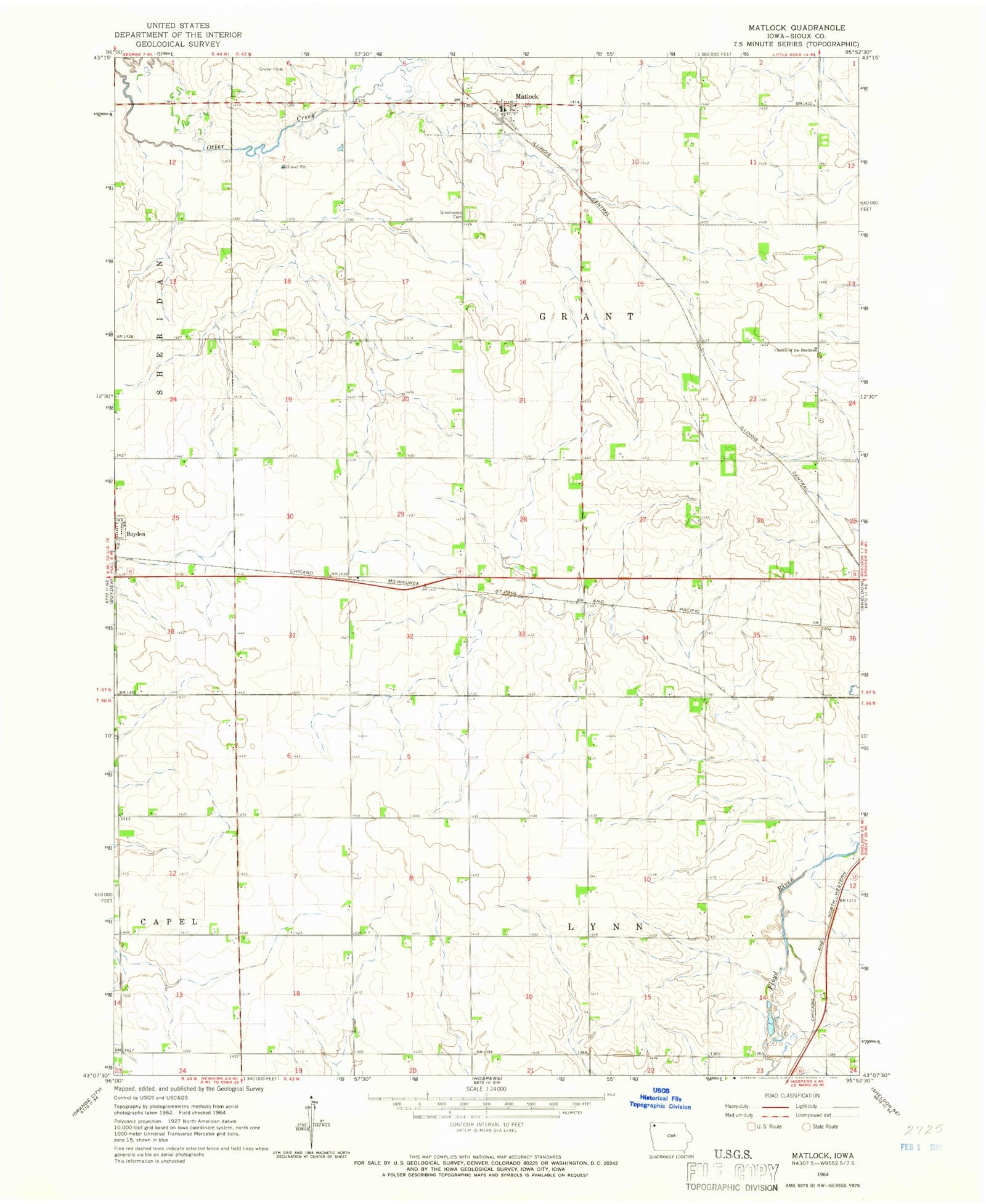 Classic USGS Matlock Iowa 7.5'x7.5' Topo Map – MyTopo Map Store