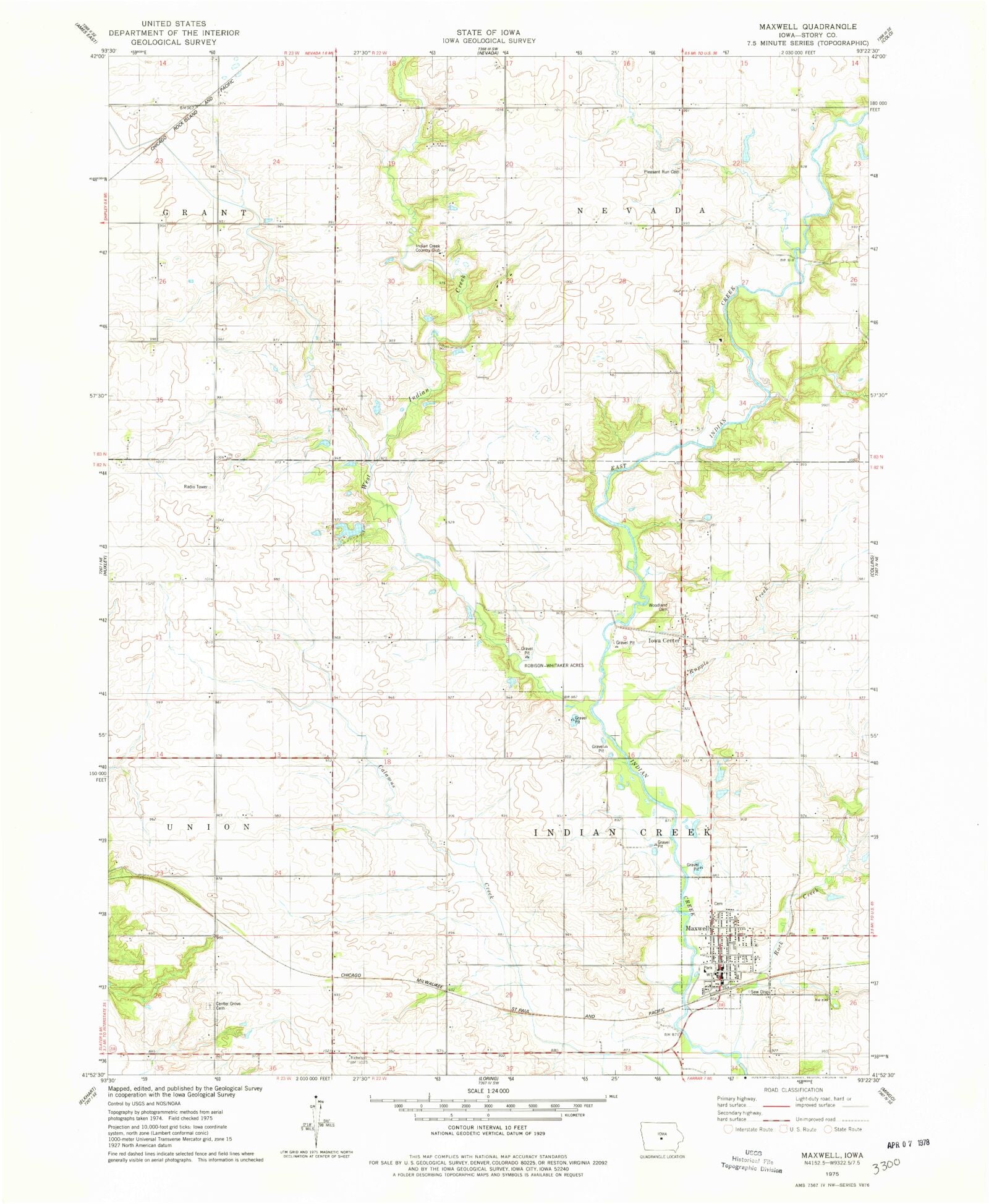 Classic USGS Maxwell Iowa 7.5'x7.5' Topo Map – MyTopo Map Store