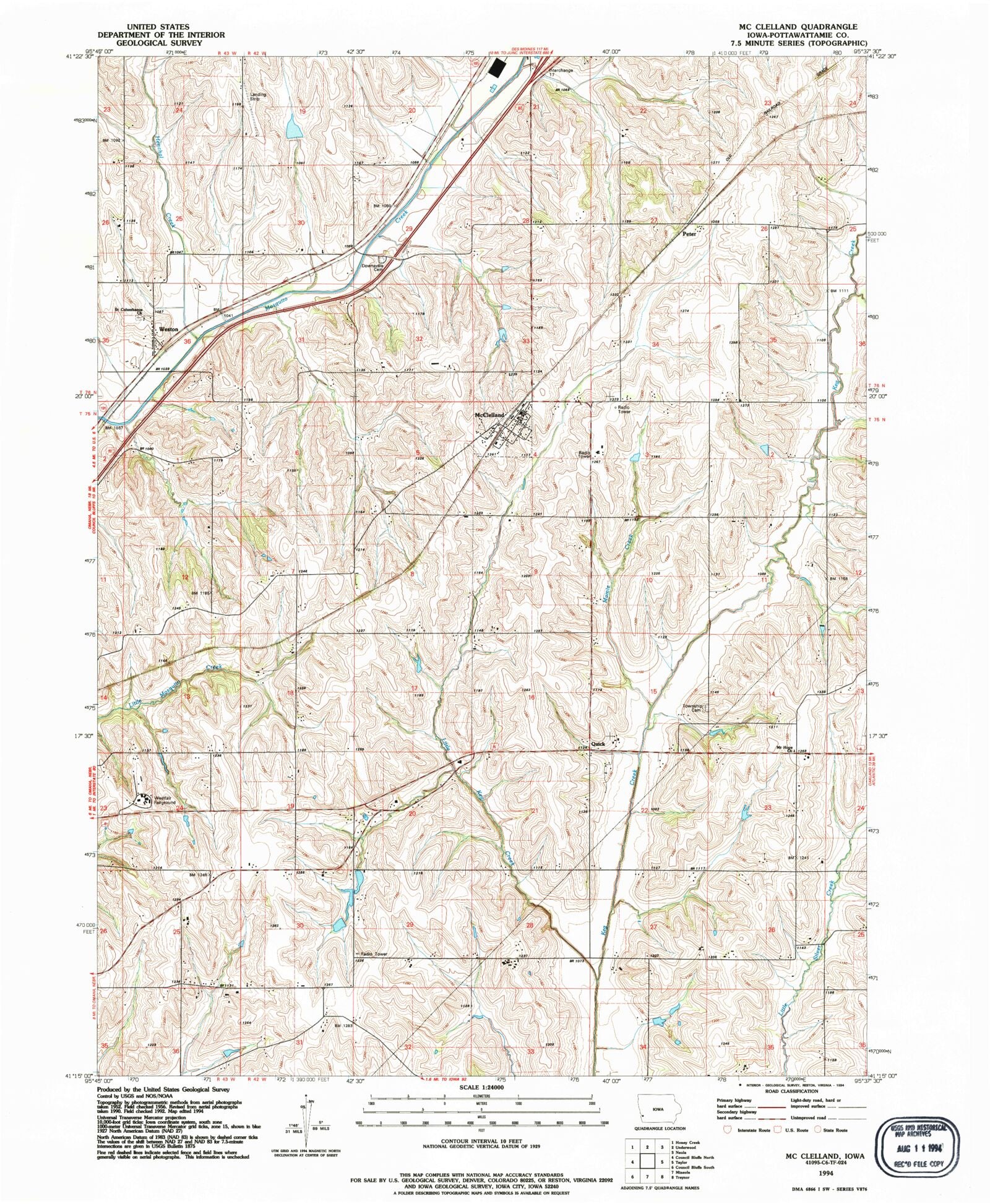 Classic USGS McClelland Iowa 7.5'x7.5' Topo Map – MyTopo Map Store