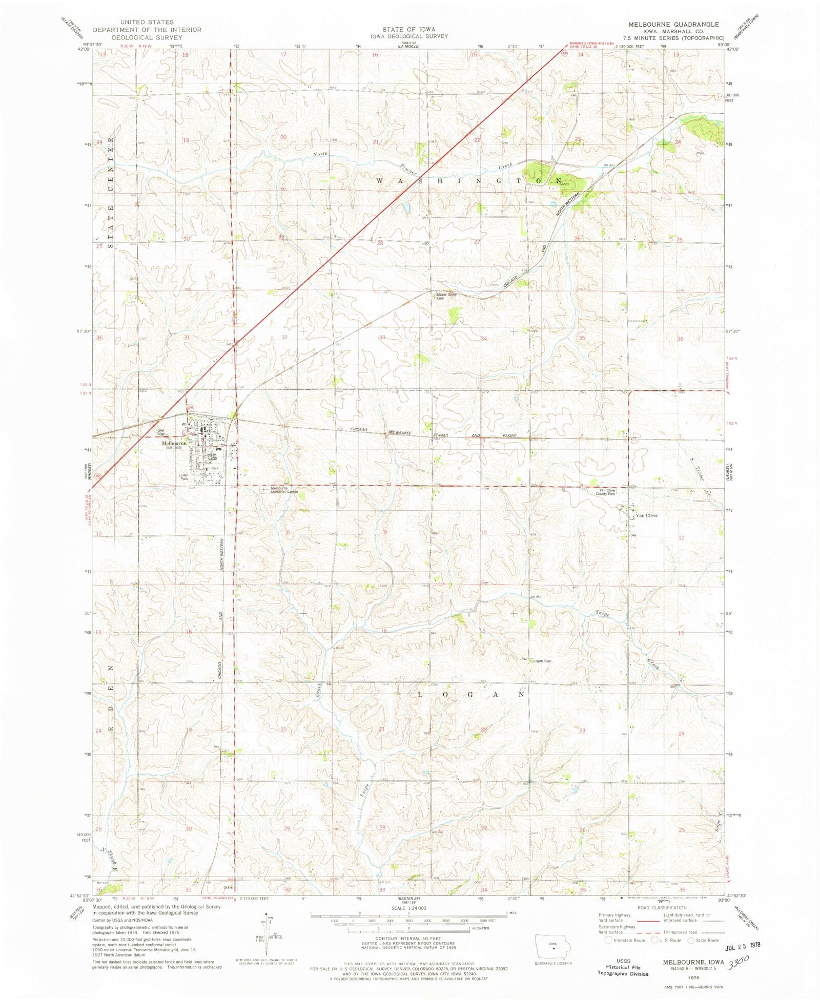 Classic USGS Melbourne Iowa 7.5'x7.5' Topo Map – MyTopo Map Store