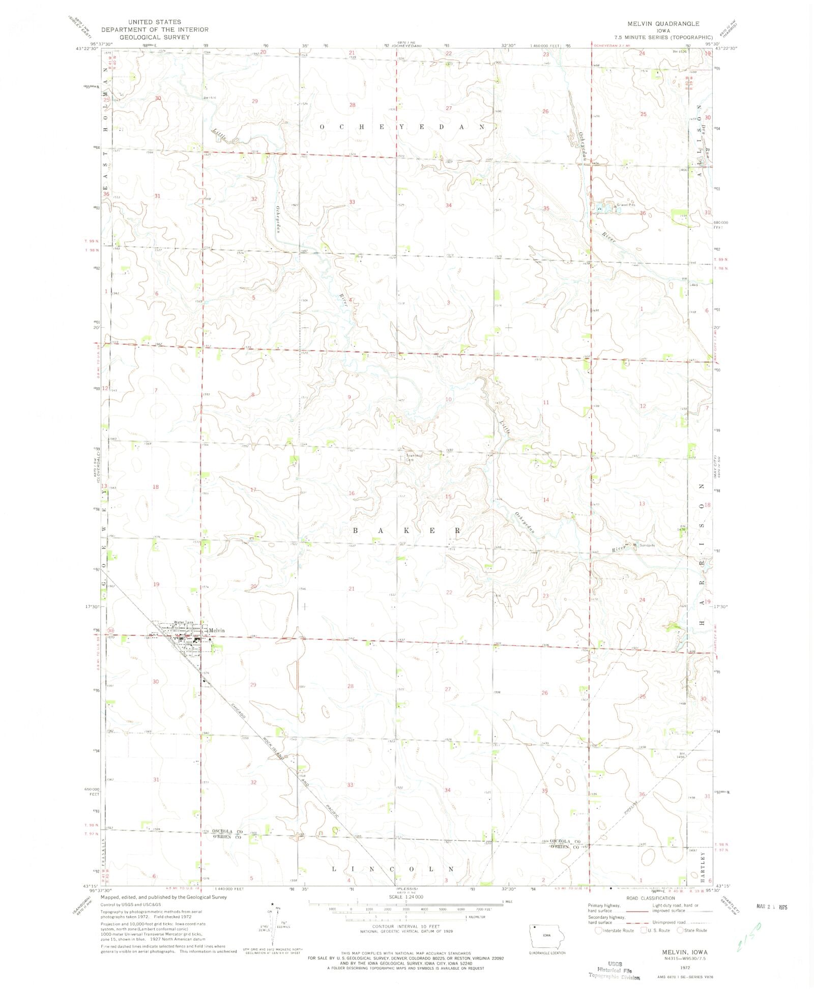 Classic USGS Melvin Iowa 7.5'x7.5' Topo Map – MyTopo Map Store