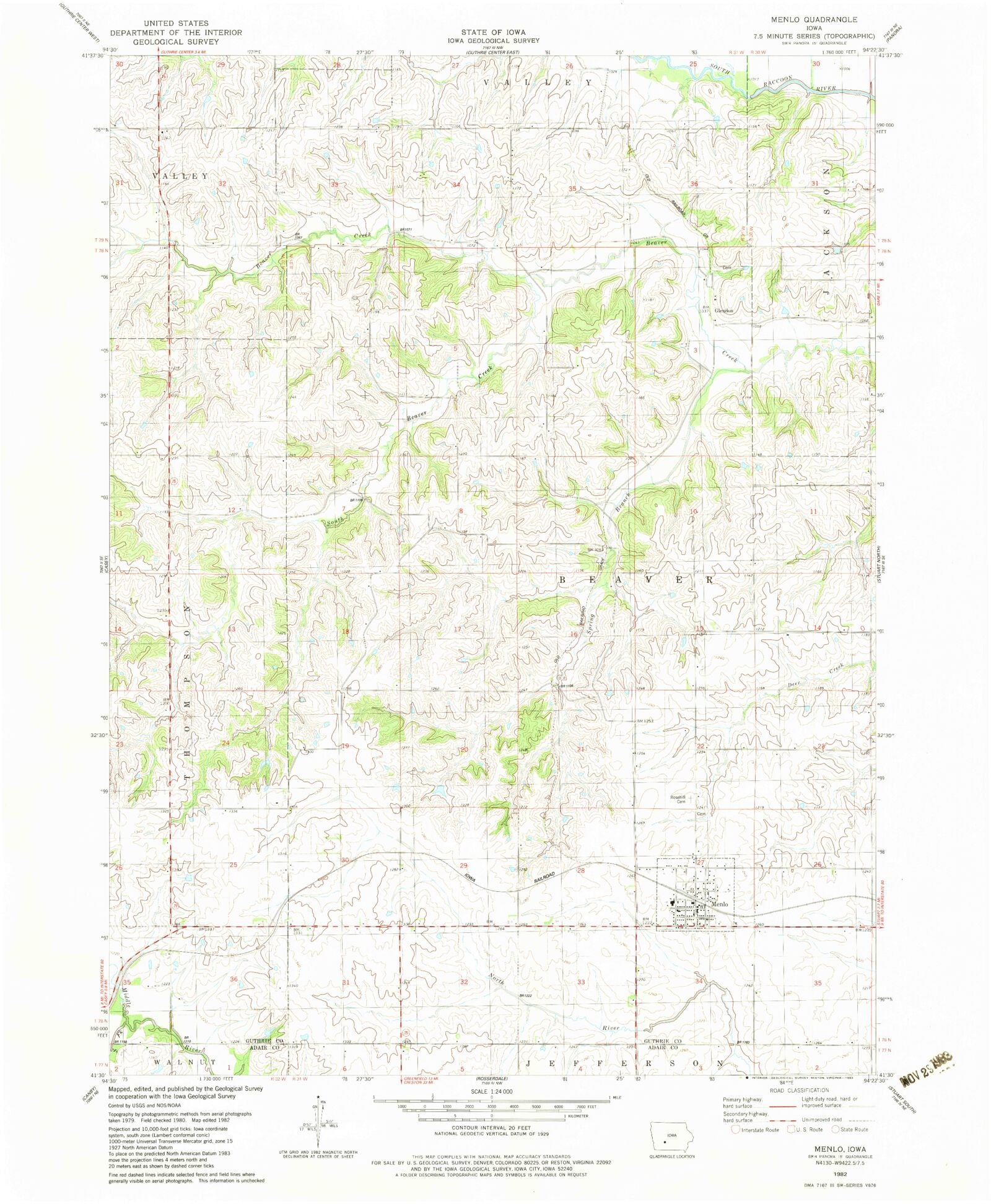 Classic USGS Menlo Iowa 7.5'x7.5' Topo Map – MyTopo Map Store