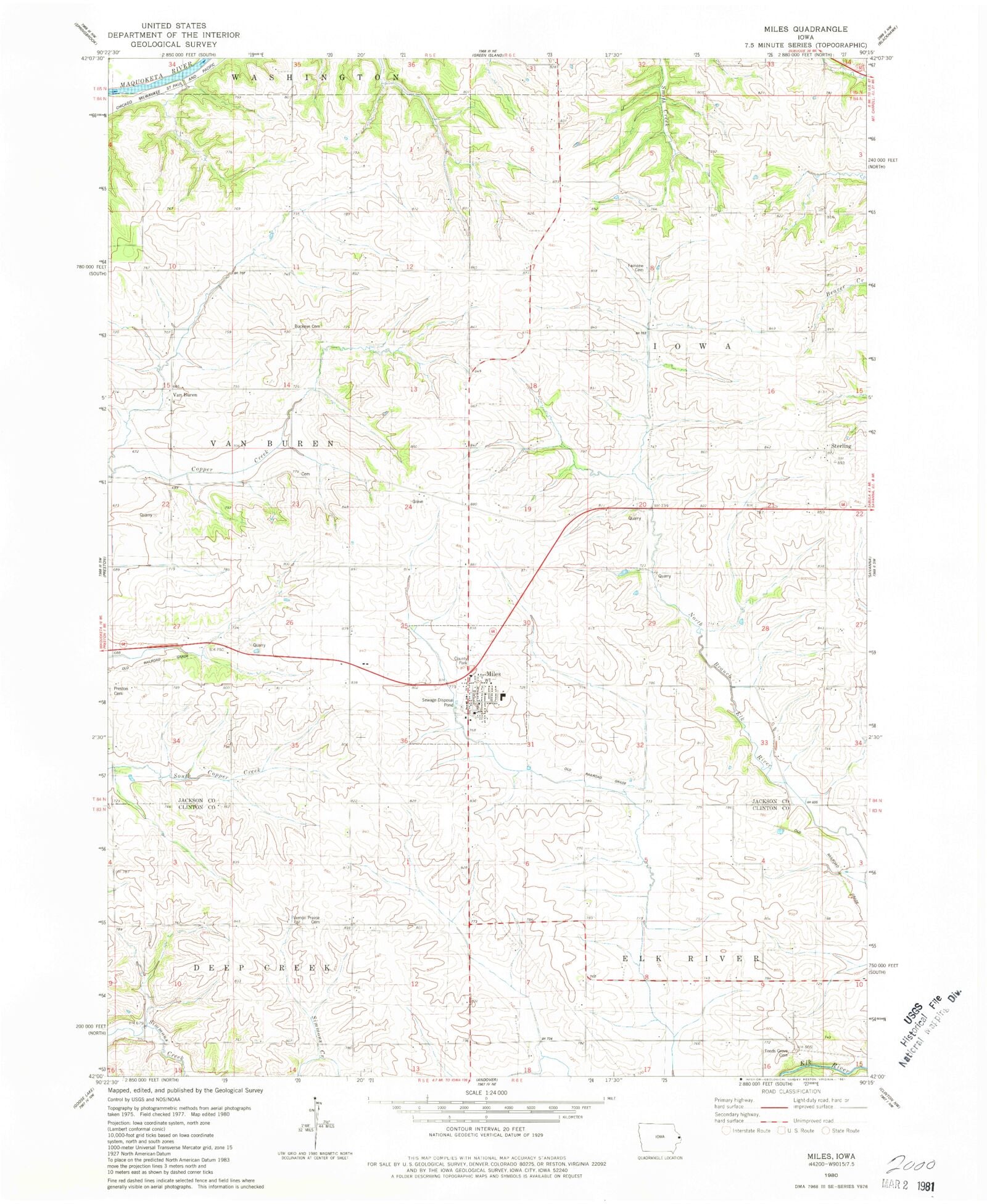 Classic USGS Miles Iowa 7.5'x7.5' Topo Map – MyTopo Map Store