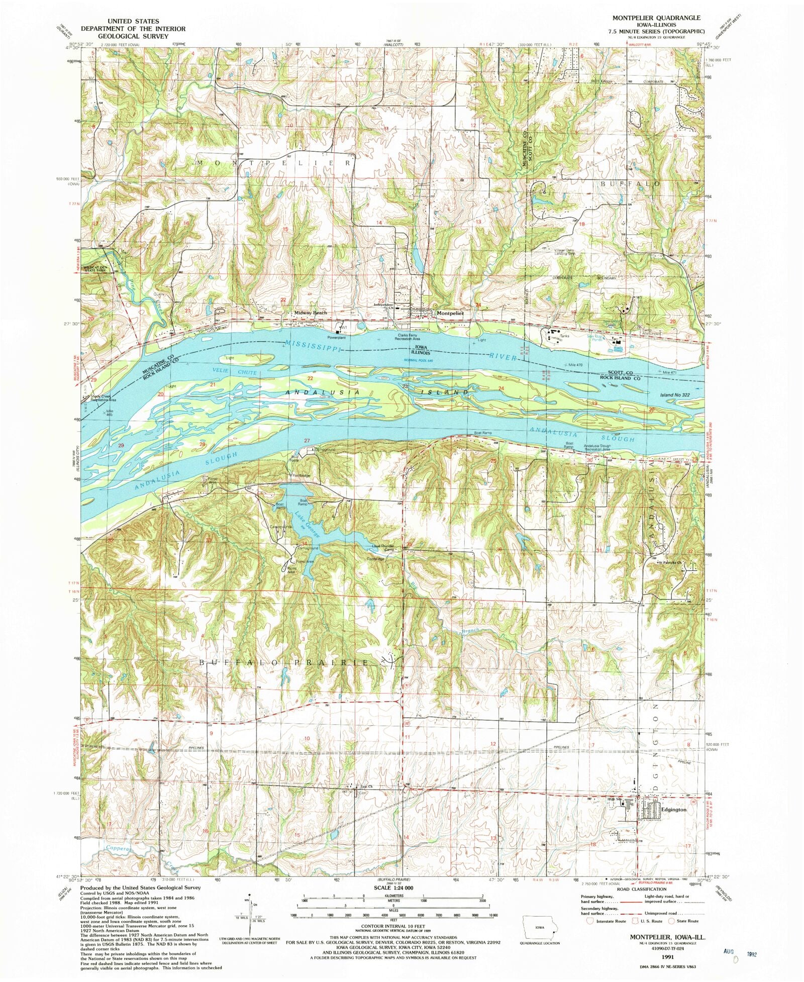 Classic USGS Montpelier Iowa 7.5'x7.5' Topo Map – MyTopo Map Store