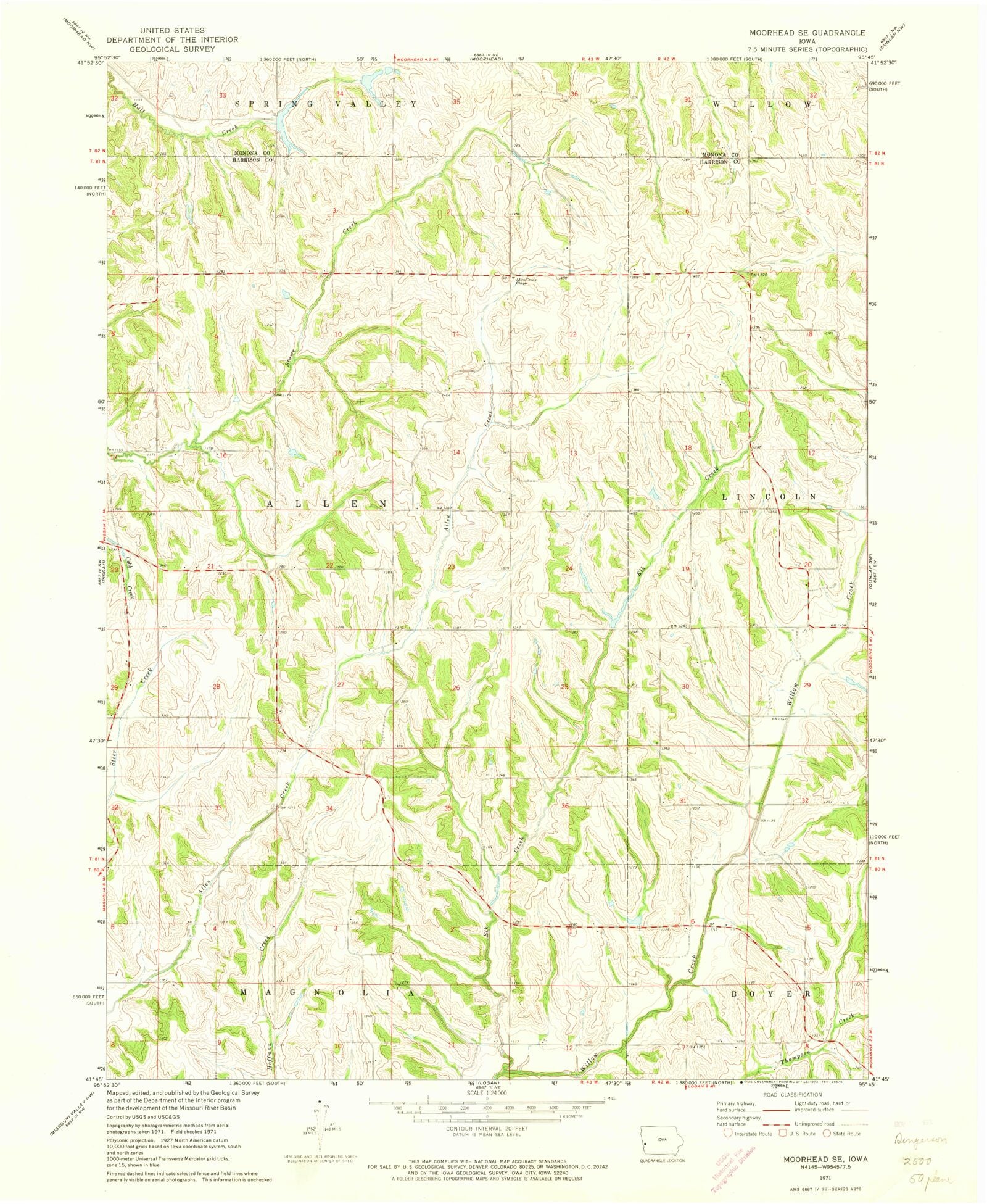 Classic USGS Moorhead SE Iowa 7.5'x7.5' Topo Map – MyTopo Map Store