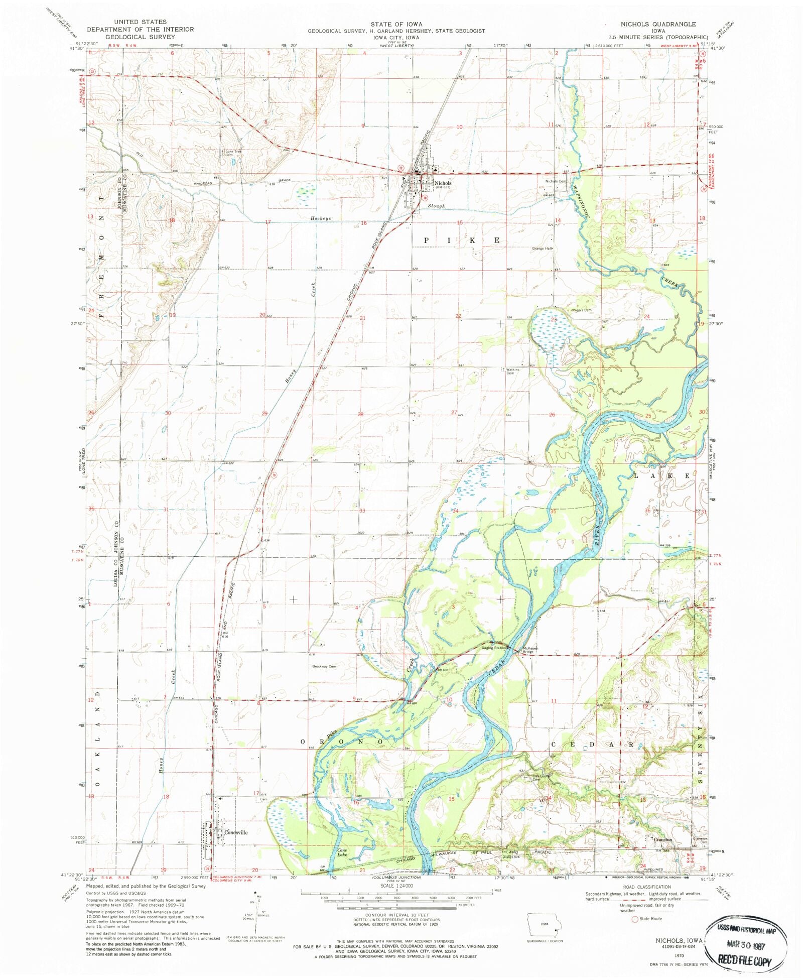 Classic USGS Nichols Iowa 7.5'x7.5' Topo Map – MyTopo Map Store
