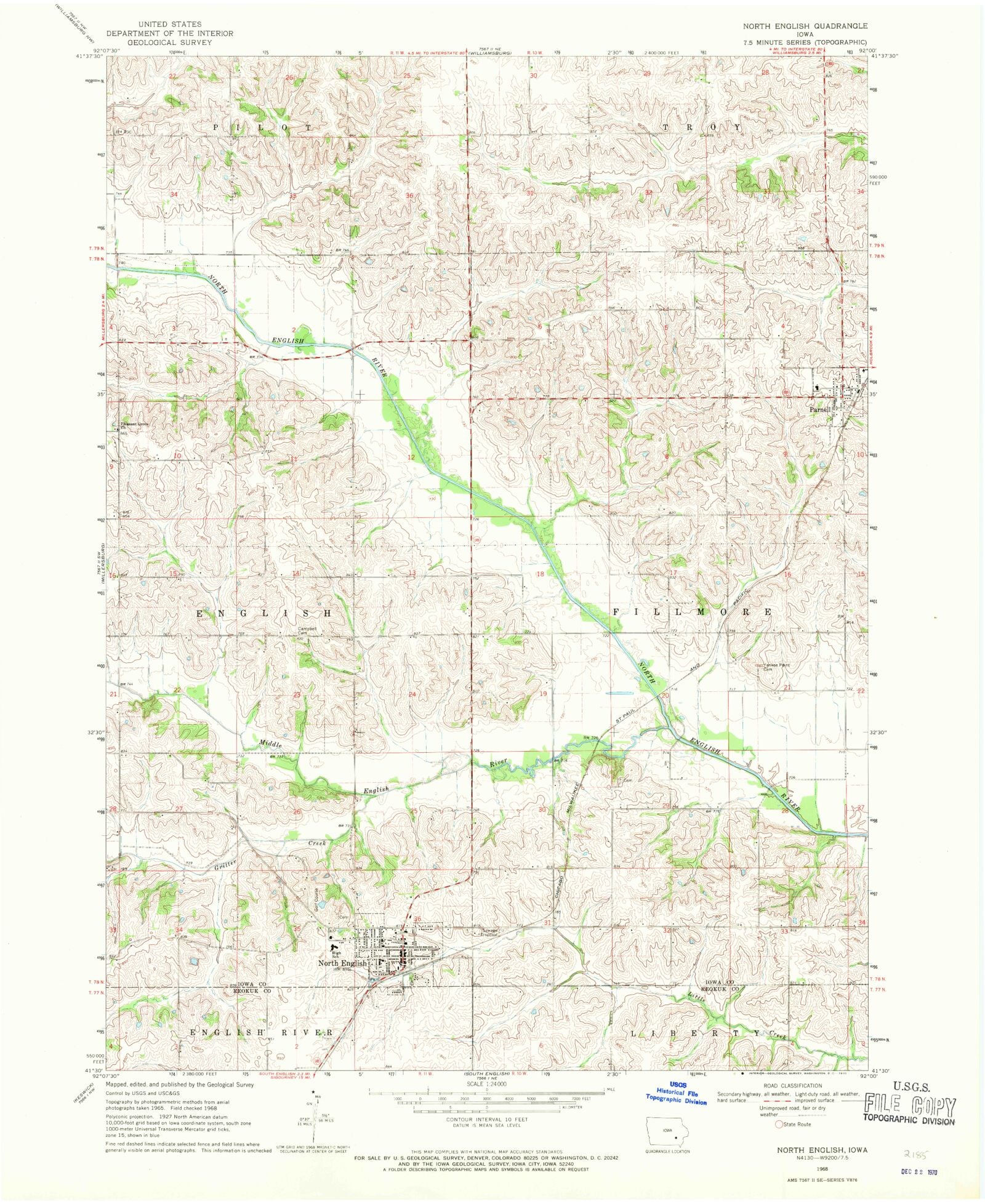 Classic USGS North English Iowa 7.5'x7.5' Topo Map – MyTopo Map Store