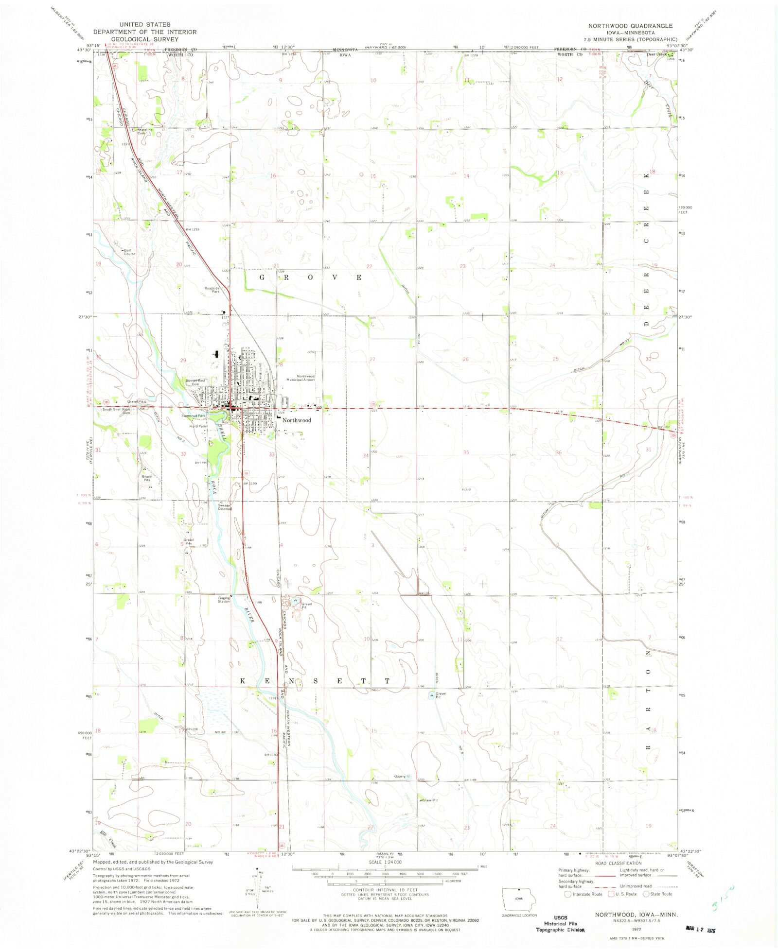 Classic USGS Northwood Iowa 7.5'x7.5' Topo Map – MyTopo Map Store
