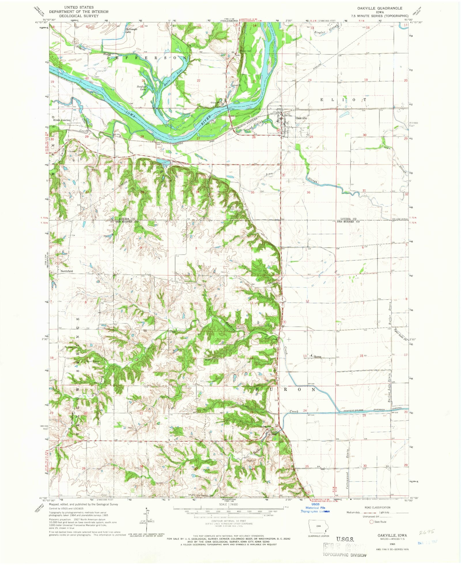 Classic USGS Oakville Iowa 7.5'x7.5' Topo Map – MyTopo Map Store